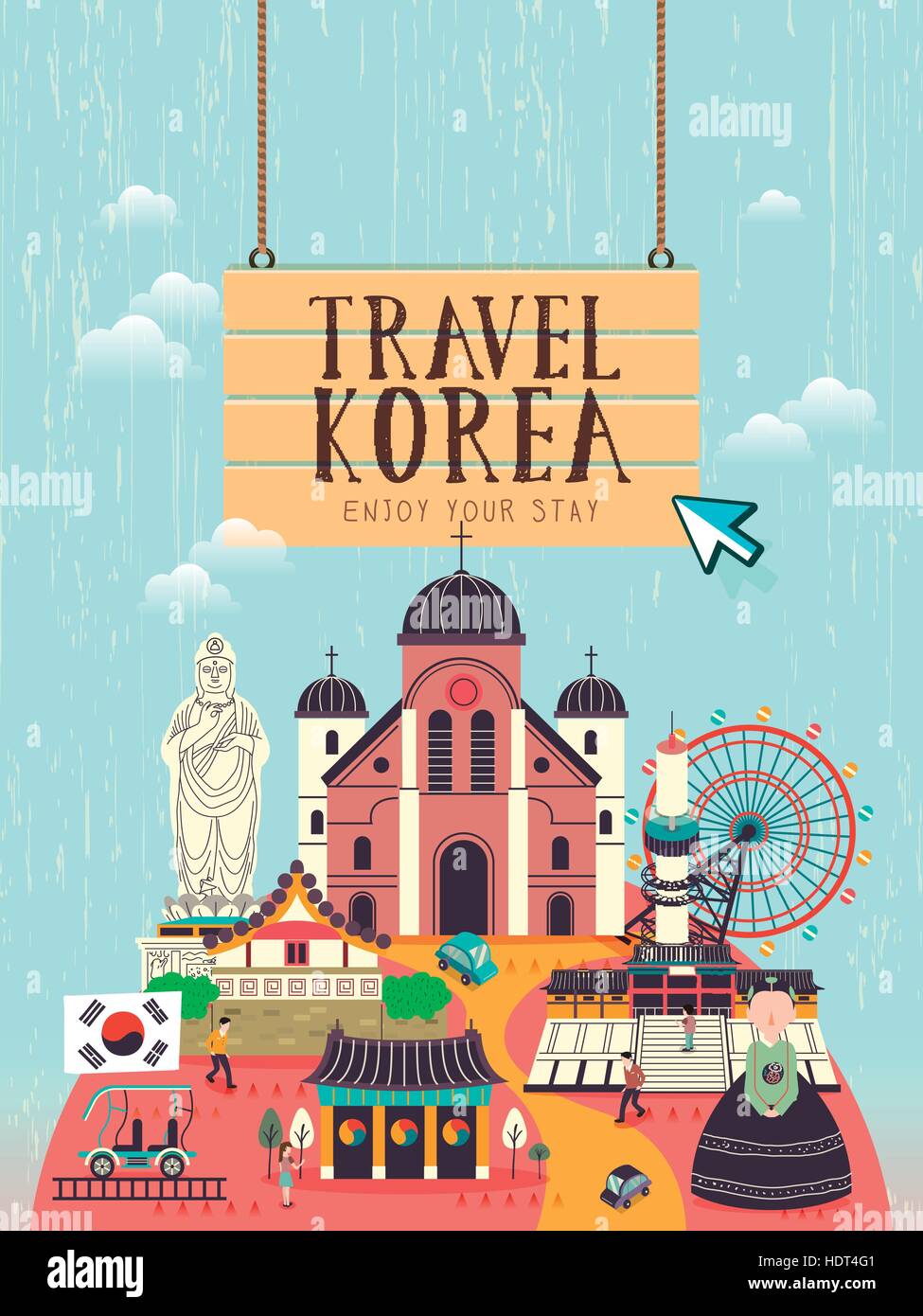 creative South Korea travel concept poster in flat style Stock Vector ...