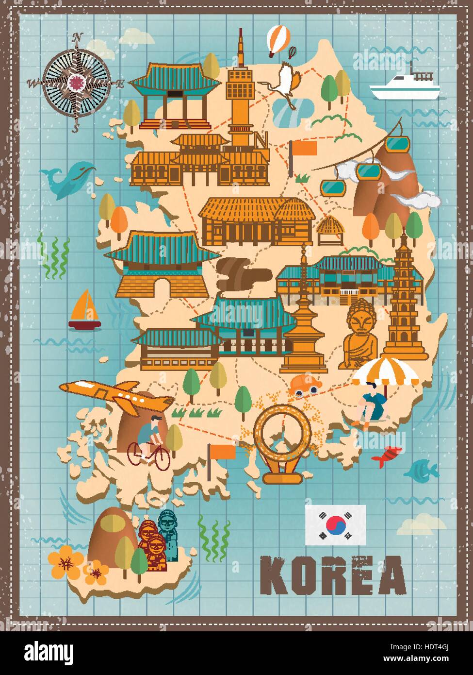 lovely South Korea travel map design in flat style Stock Vector Image ...