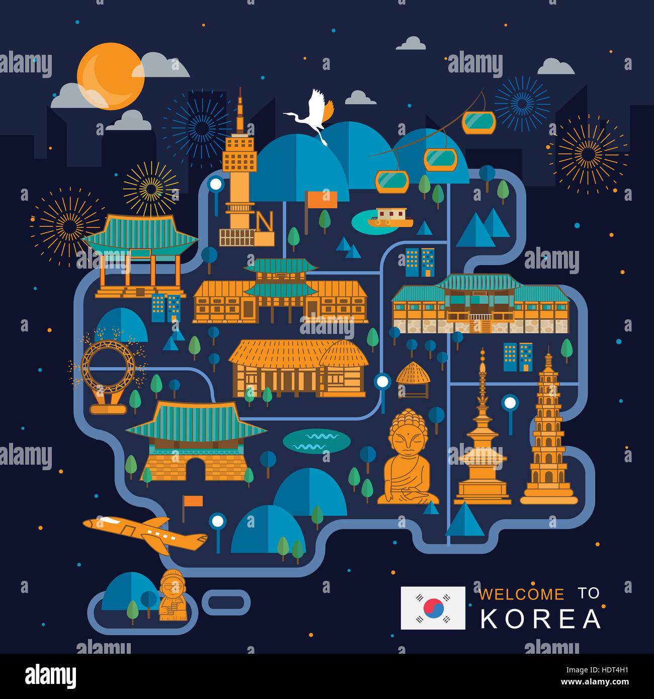 Map of korea at night hi-res stock photography and images - Alamy