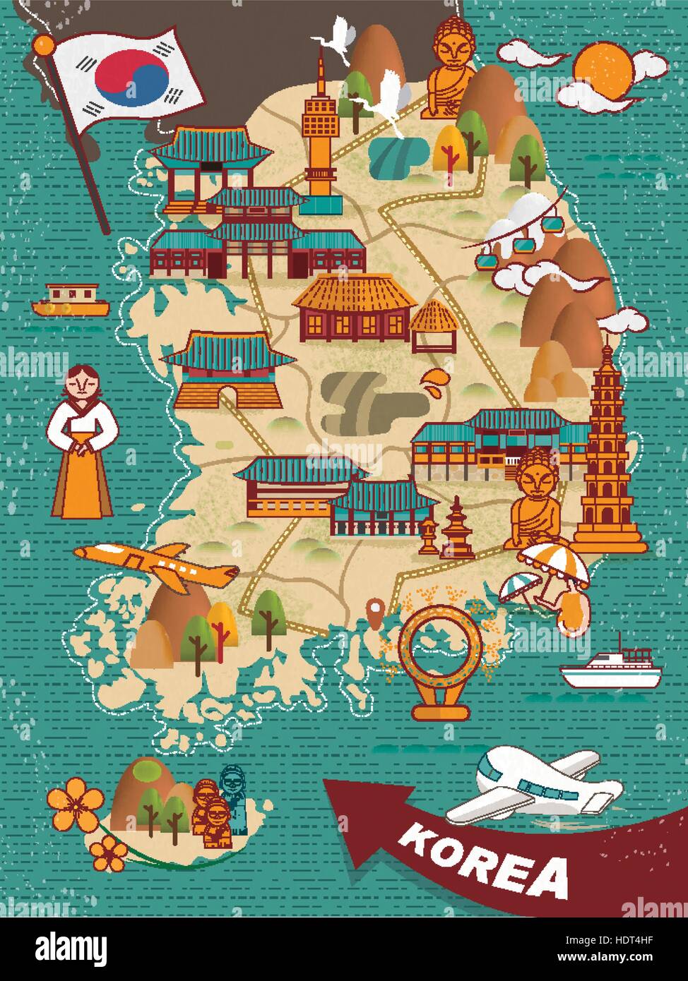 lovely South Korea travel map design in flat style Stock Vector Image ...