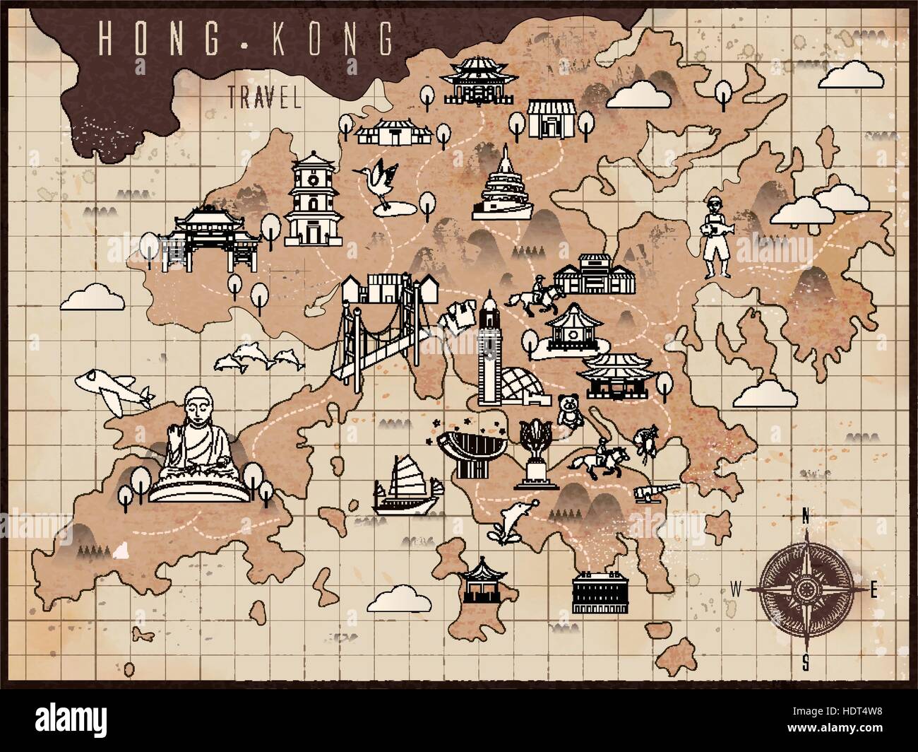 retro Hong Kong travel map on brown paper Stock Vector Image & Art - Alamy