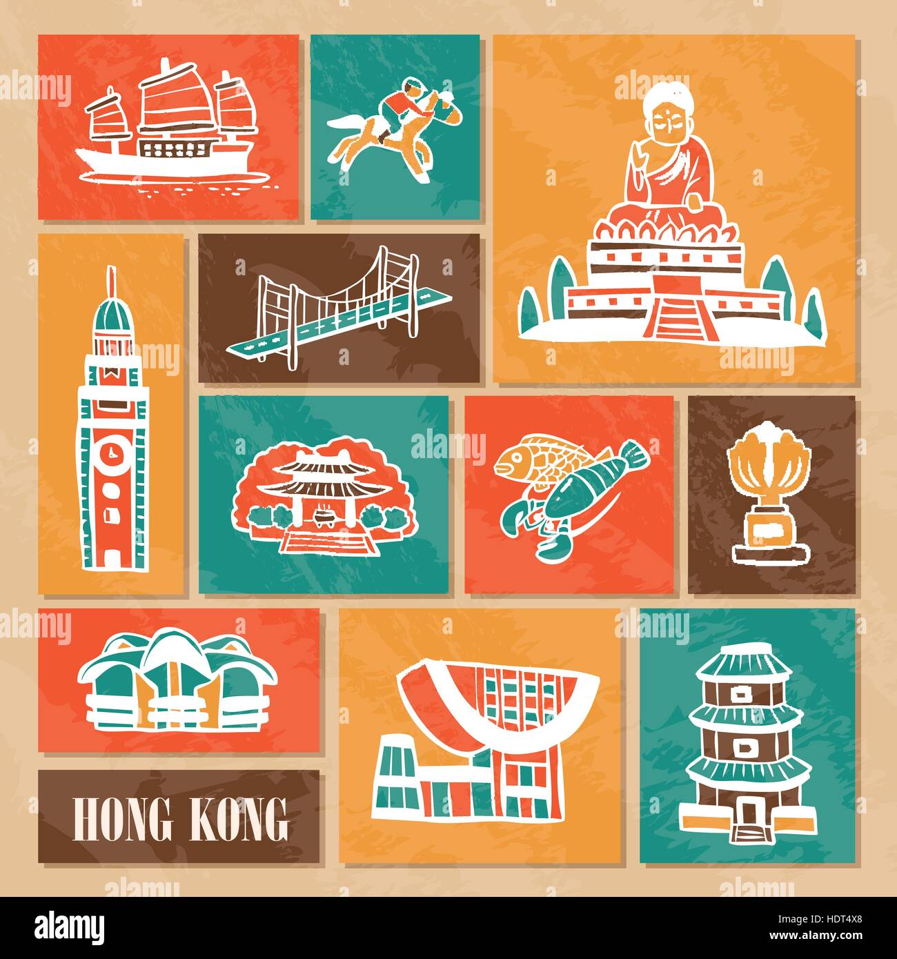lovely hand drawn Hong Kong travel elements collection Stock Vector ...