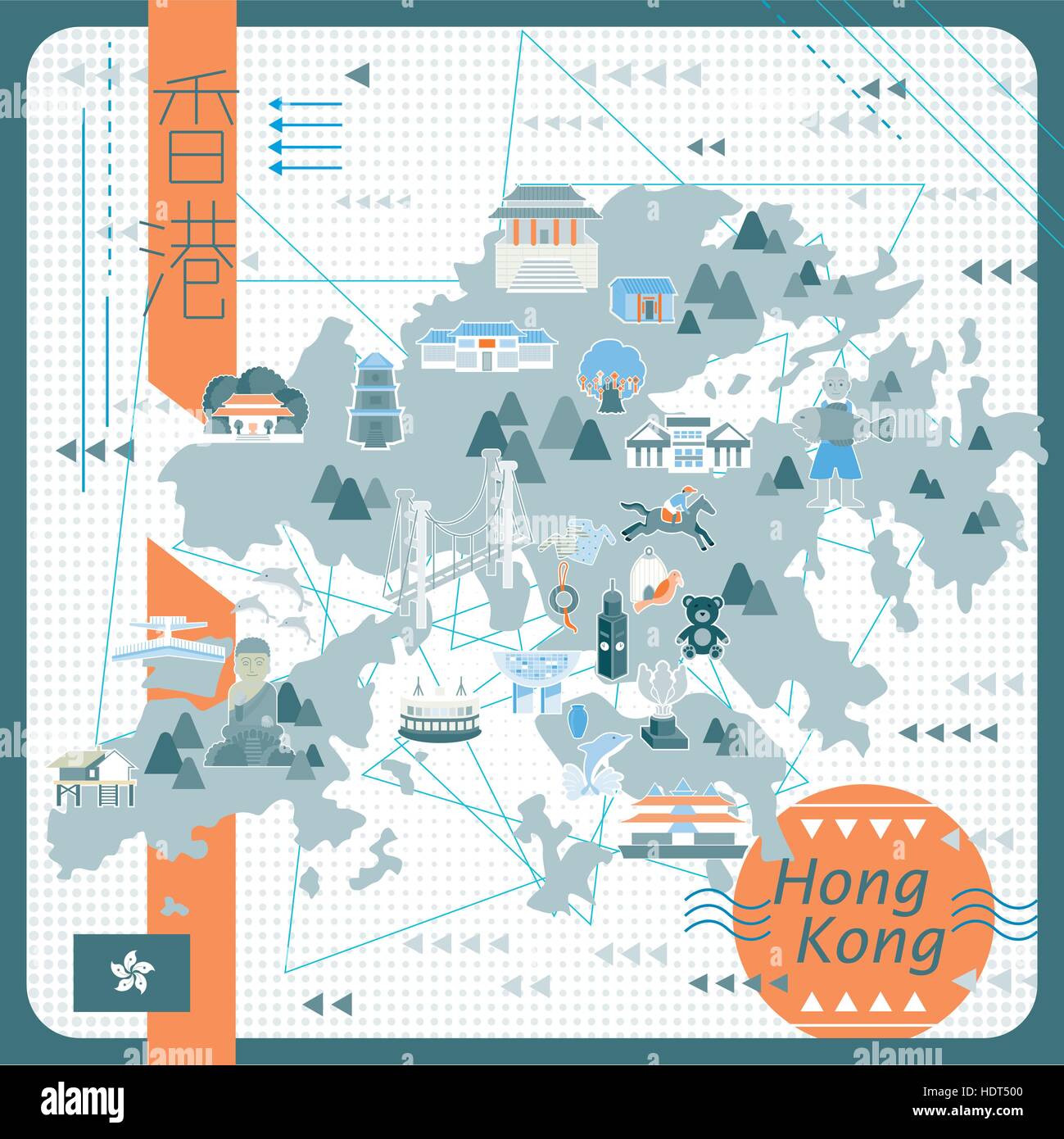 lovely Hong Kong map design in flat style - the upper left title is ...