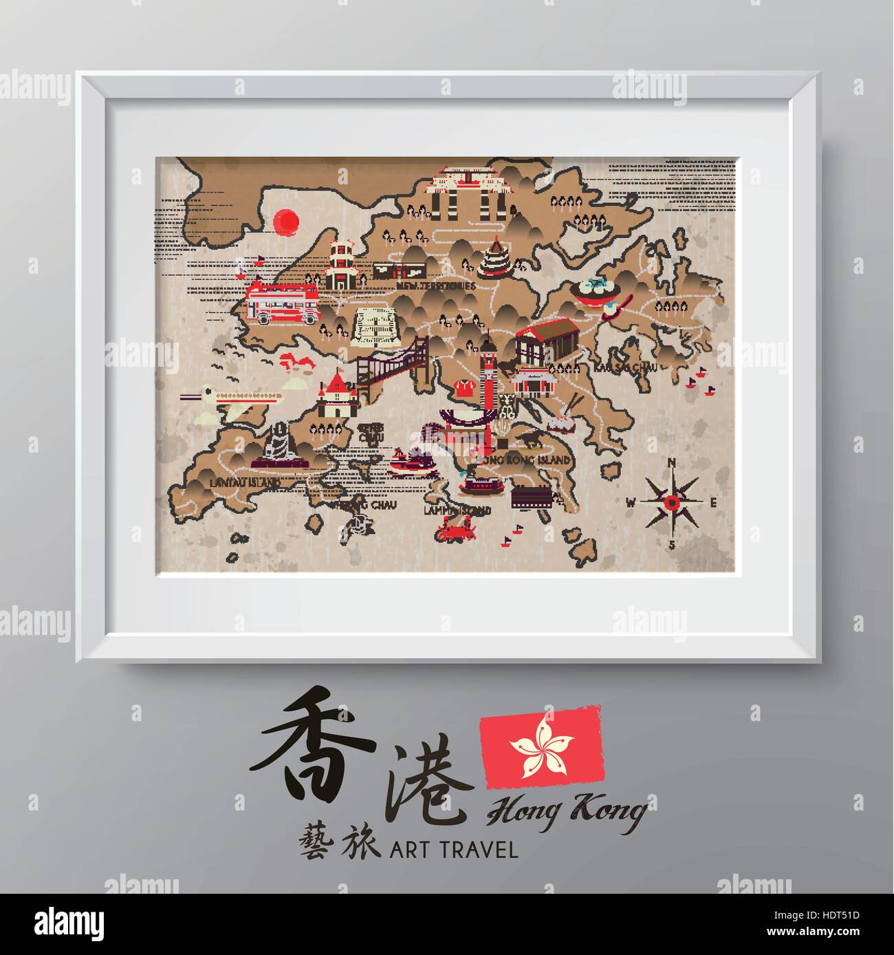 creative Hong Kong travel map hanging on wall - the Chinese word is ...