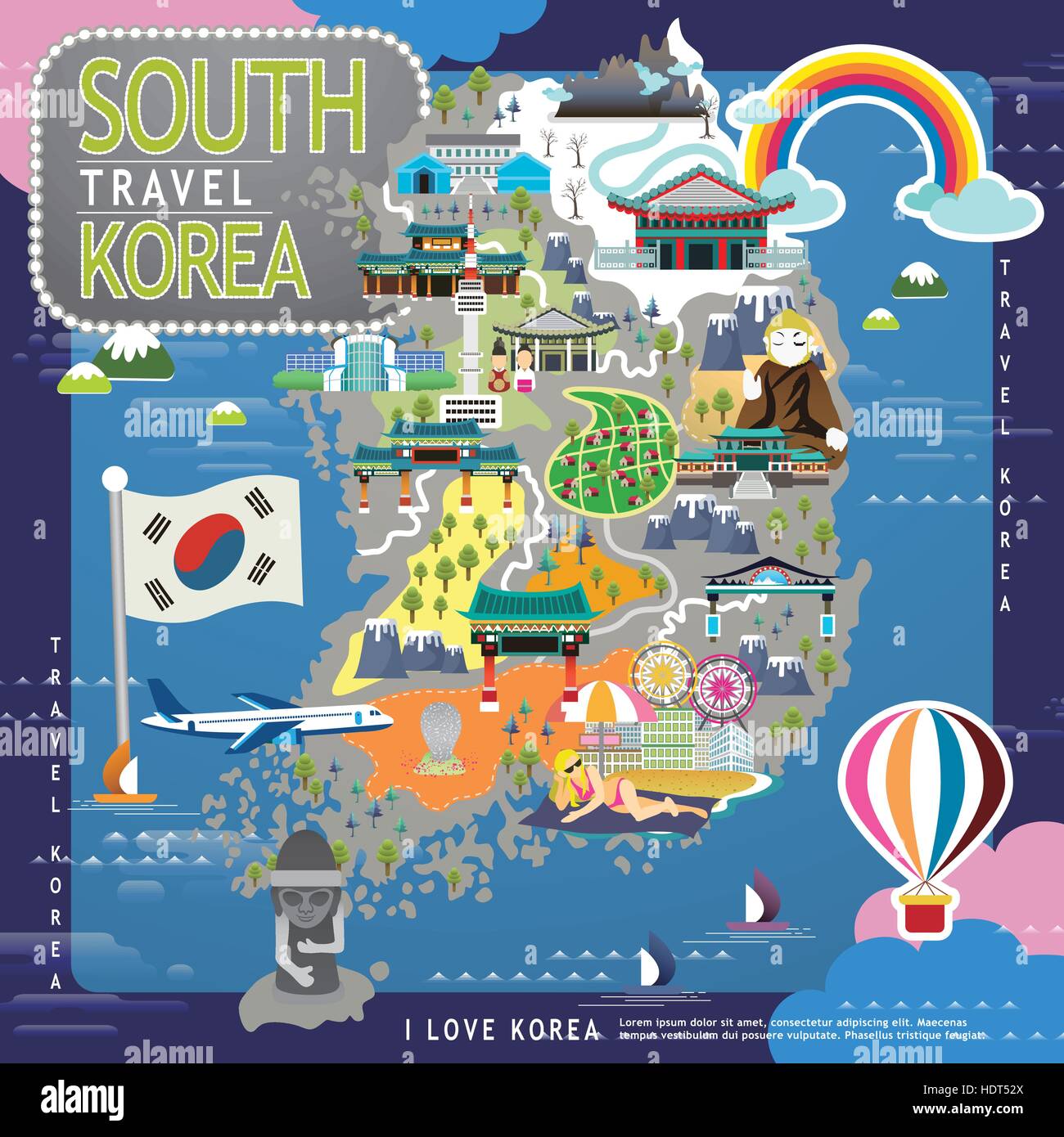 abundant South Korea travel map in flat design Stock Vector Art ...