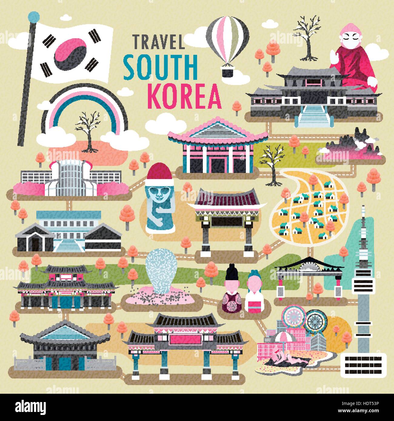 lovely South Korea travel concept collections in flat design Stock ...
