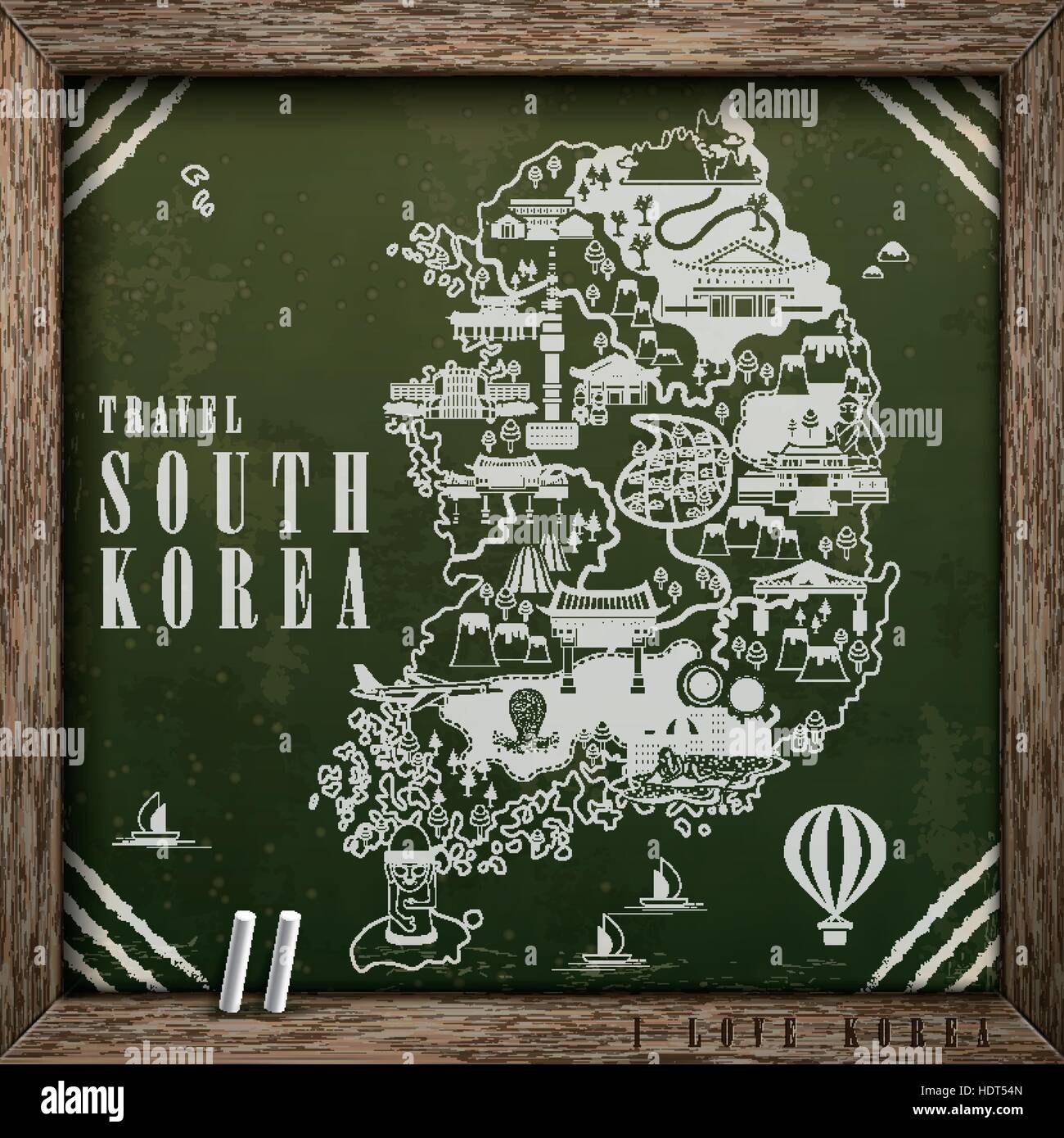 creative South Korea travel map drawn on chalkboard Stock Vector Image ...