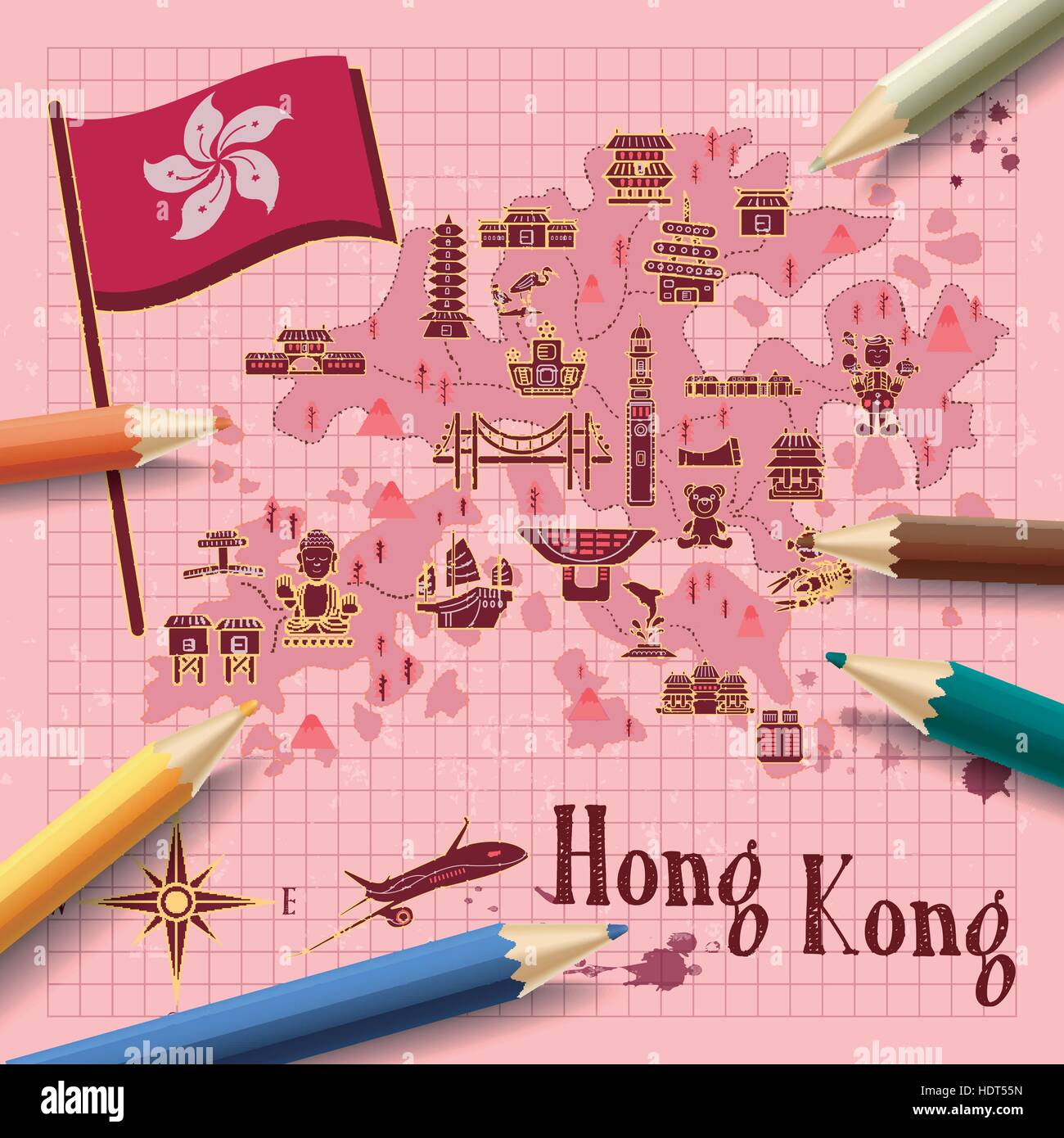 Hong kong flag on travel Stock Vector Images - Alamy