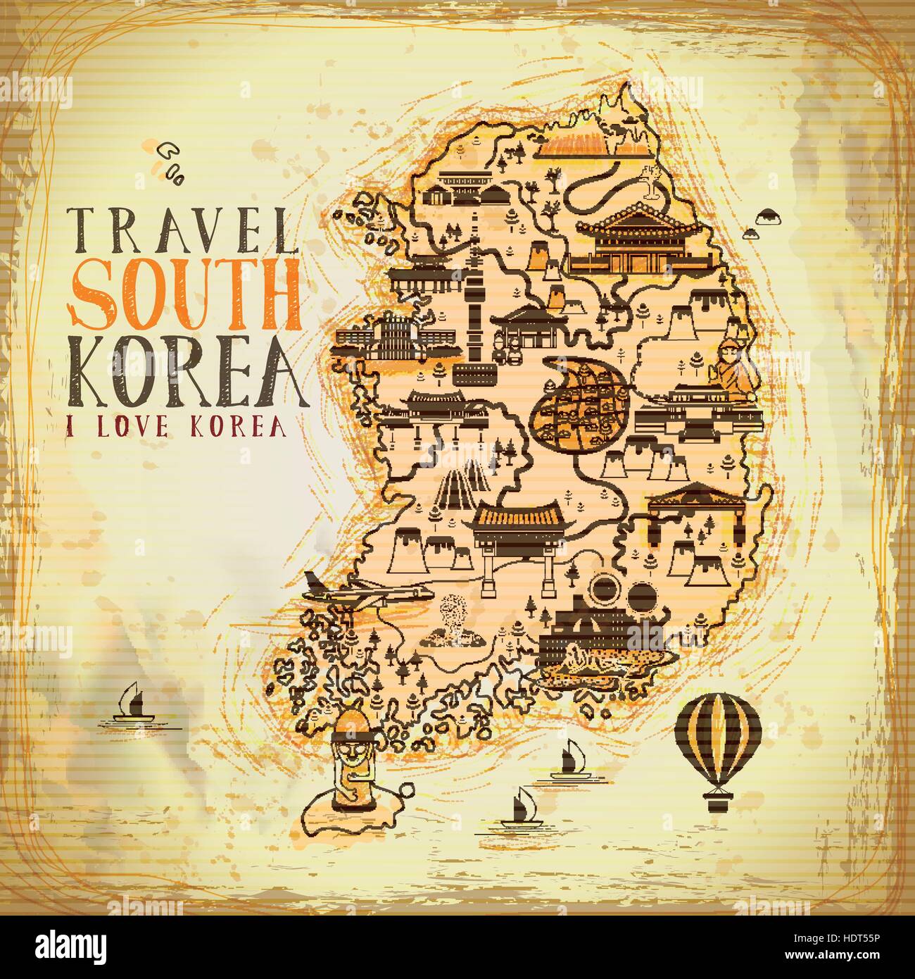 retro South Korea travel map in flat style Stock Vector Image & Art - Alamy