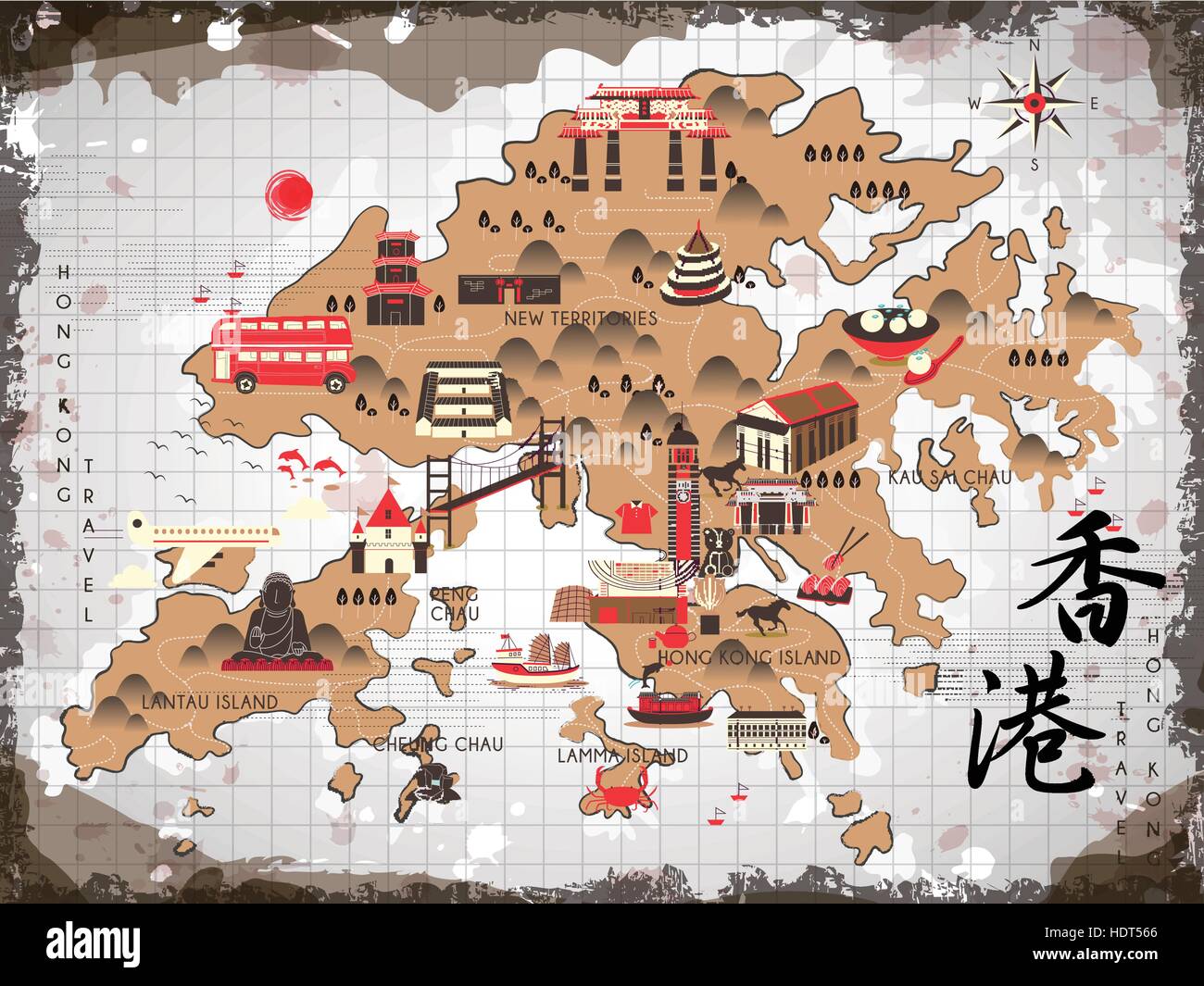 attractive Hong Kong travel map in flat style - Hong Kong travel in ...
