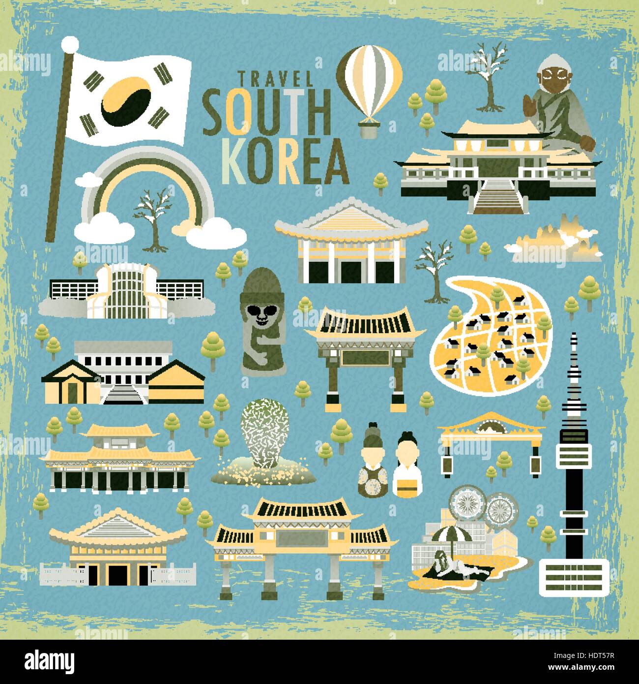 lovely South Korea travel concept collections in flat design Stock ...