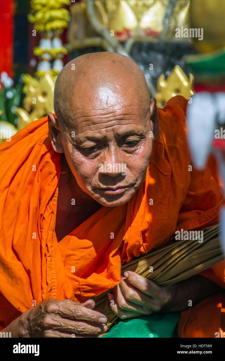 Thai buddhist monk during Awx Phansa, push boat buddha festival in ...