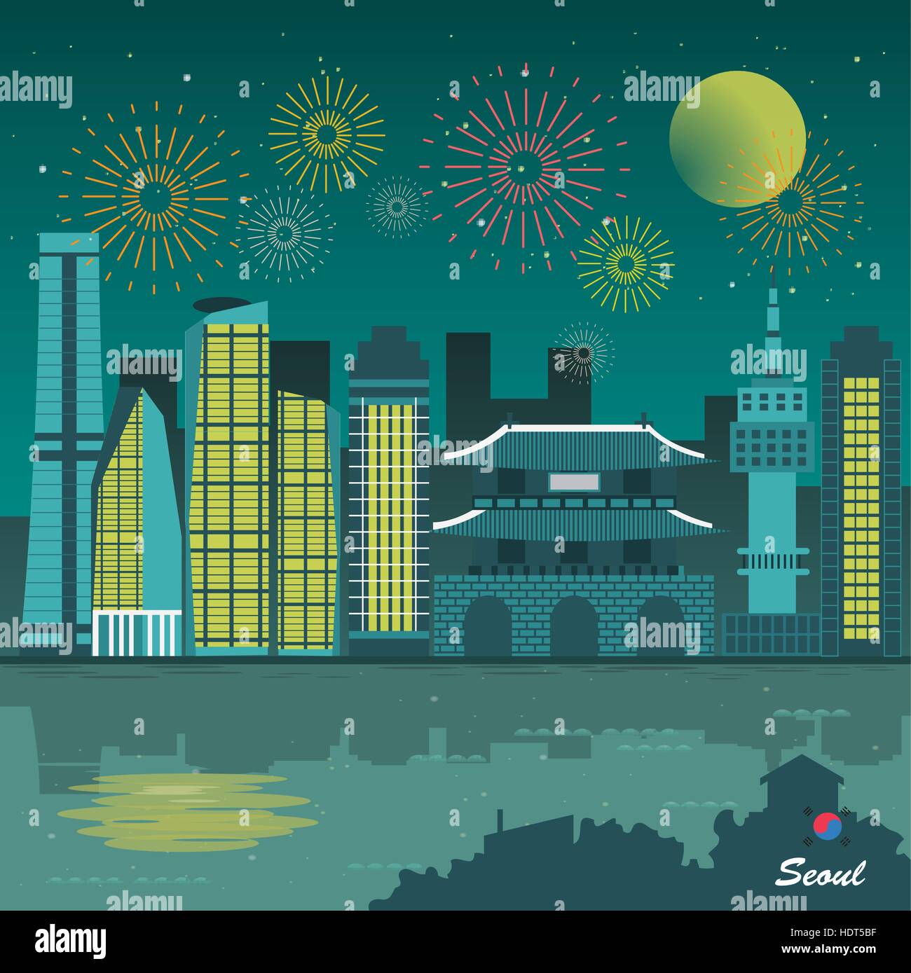 Seoul tower at night in seoul Stock Vector Images - Alamy