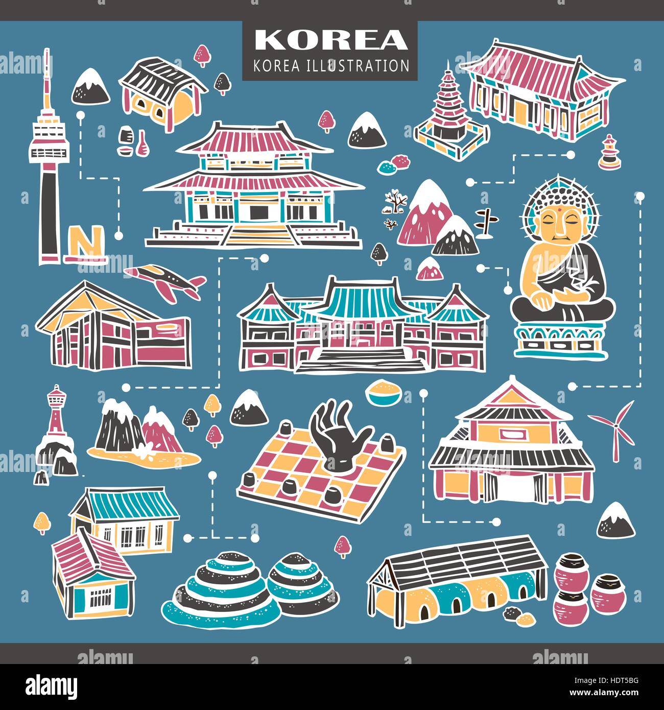 lovely hand drawn South Korea travel concept collections Stock Vector ...