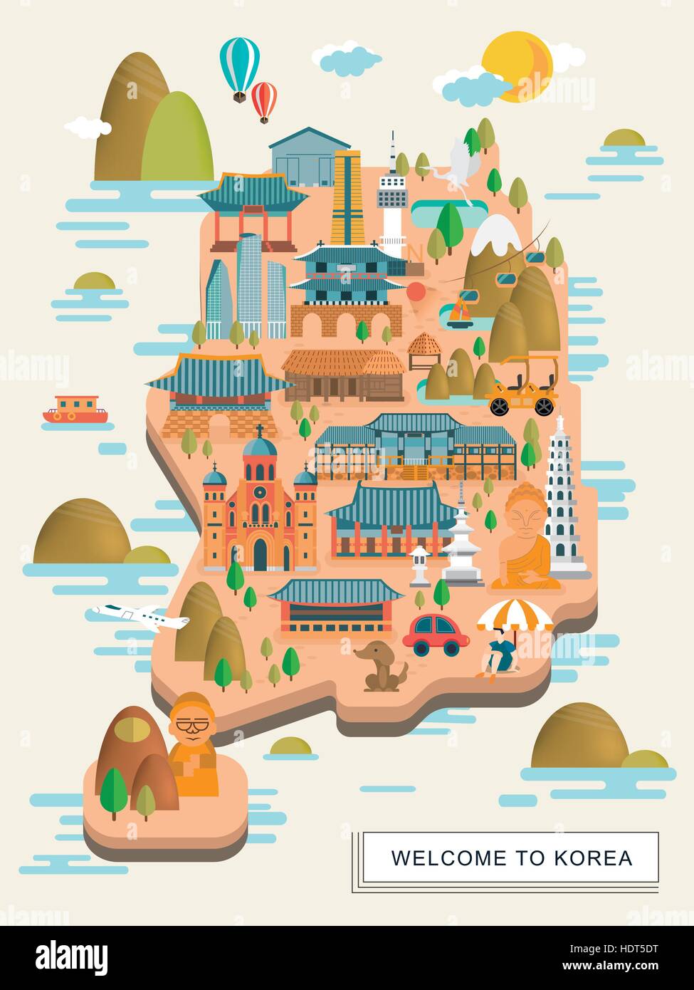 adorable South Korea travel map in flat style Stock Vector Image & Art ...
