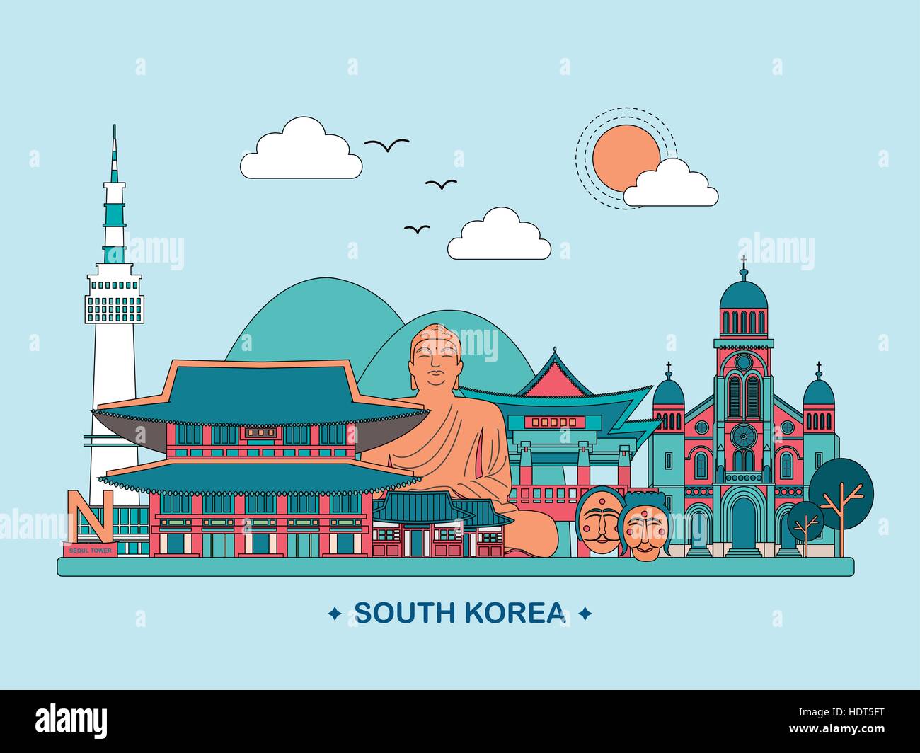 lovely South Korea travel poster design in flat style Stock Vector ...