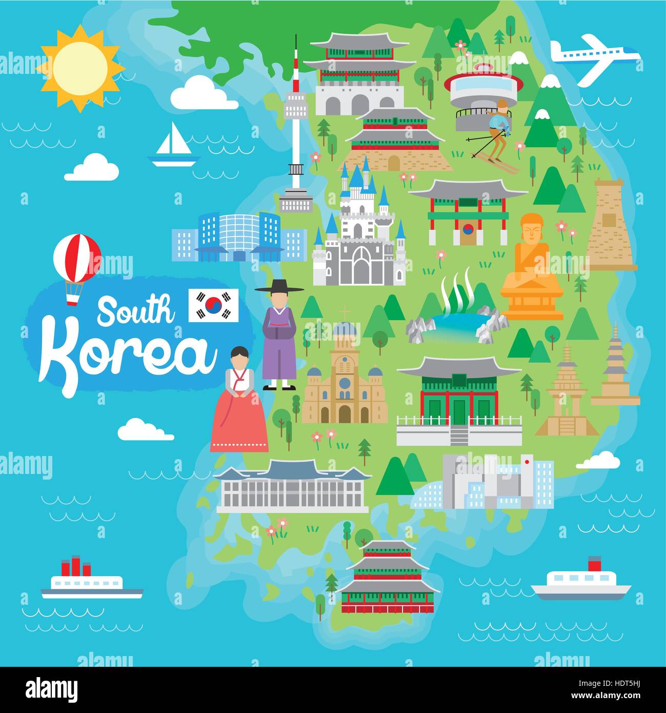 lovely South Korea travel map in flat style Stock Vector Image & Art ...