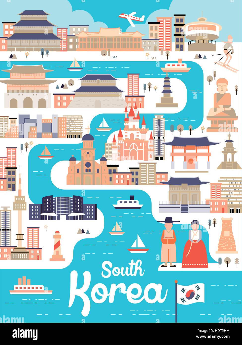 amazing South Korea travel poster in flat style Stock Vector Image ...