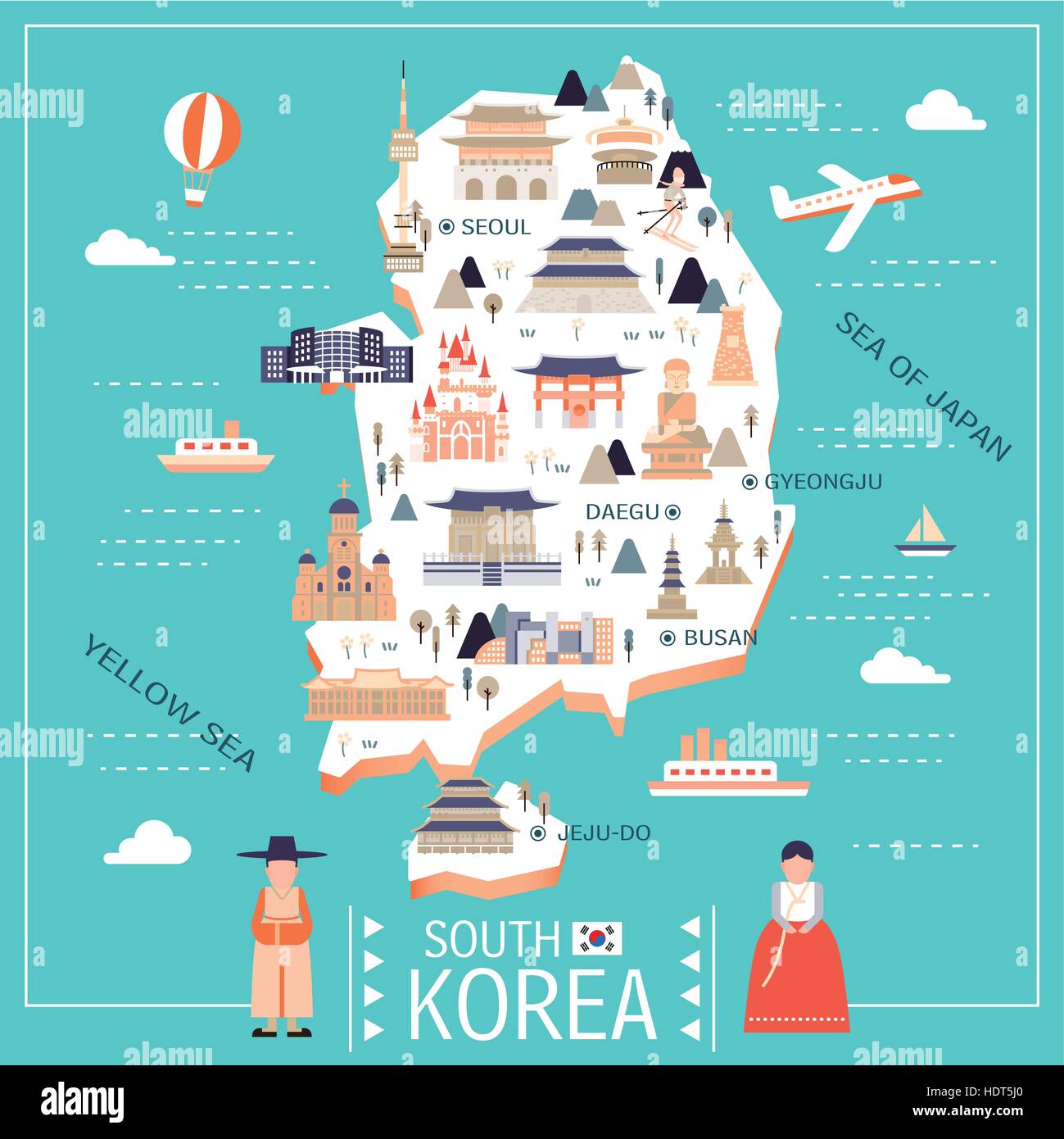 lovely South Korea travel map in flat style Stock Vector Image & Art ...