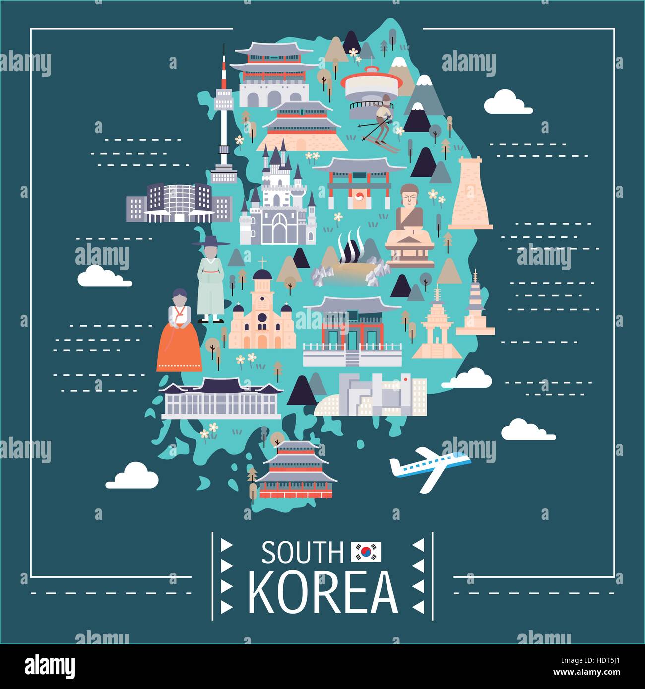 lovely South Korea travel map in flat style Stock Vector Image & Art ...