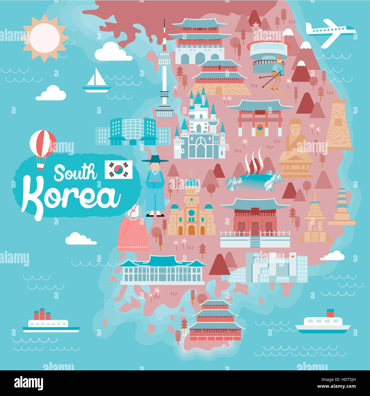 lovely South Korea travel map in flat style Stock Vector Image & Art ...