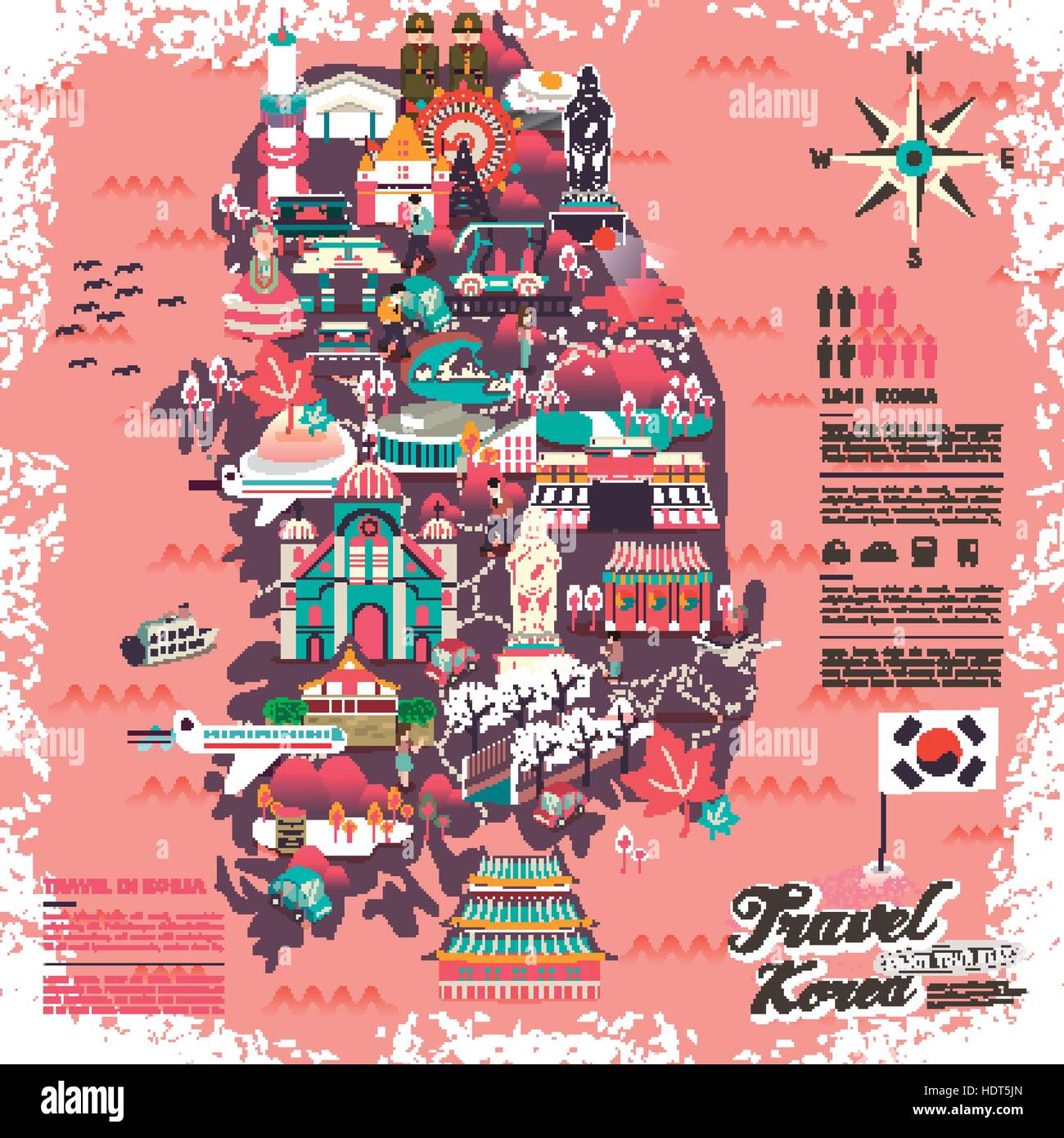 attractive South Korea travel map design in flat style Stock Vector ...