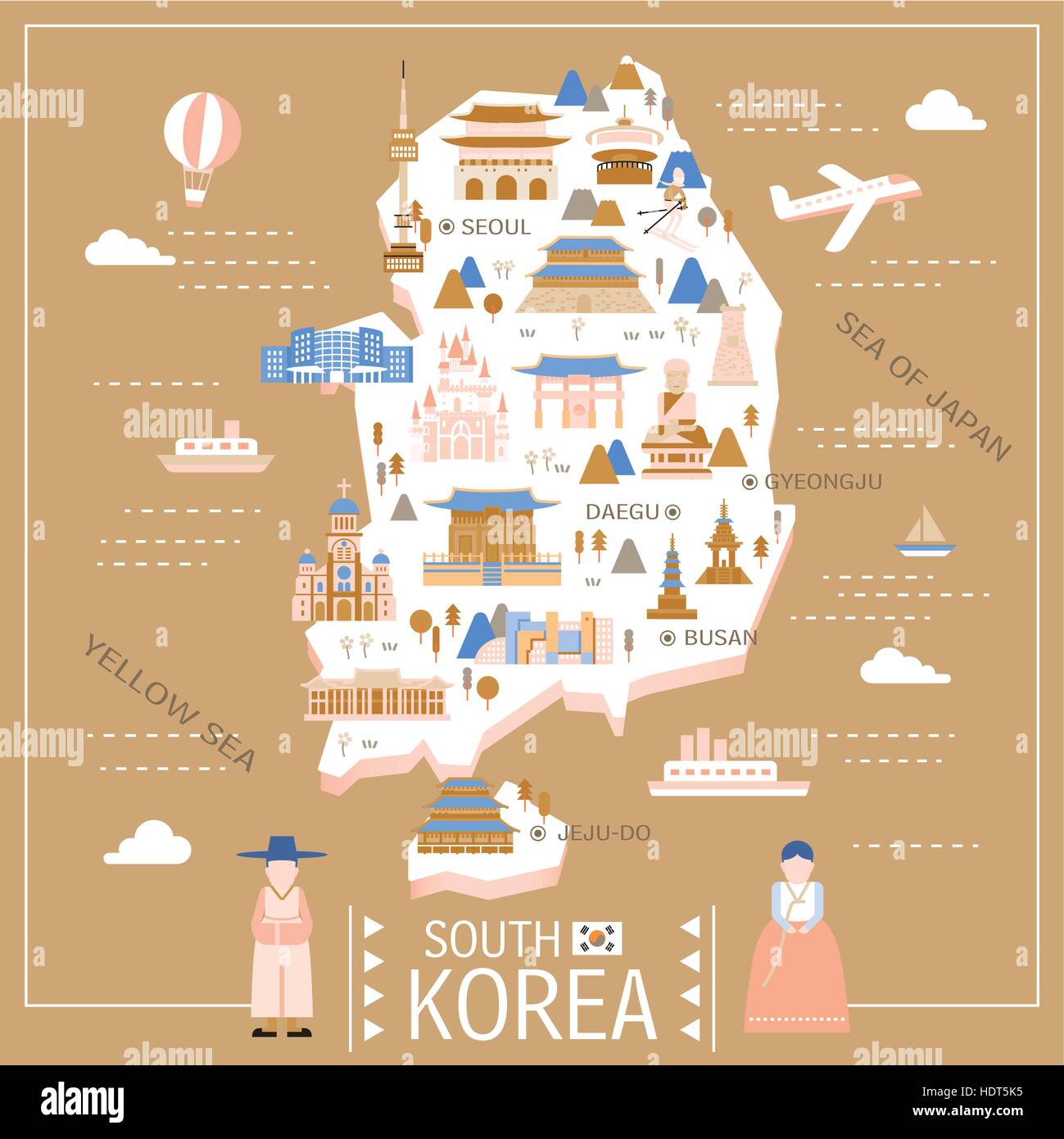 lovely South Korea travel map in flat style Stock Vector Image & Art ...