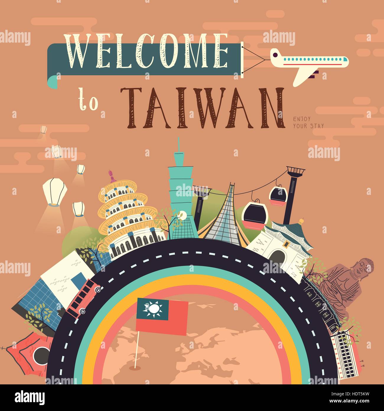 lovely Taiwan travel poster design with famous attractions Stock Vector ...