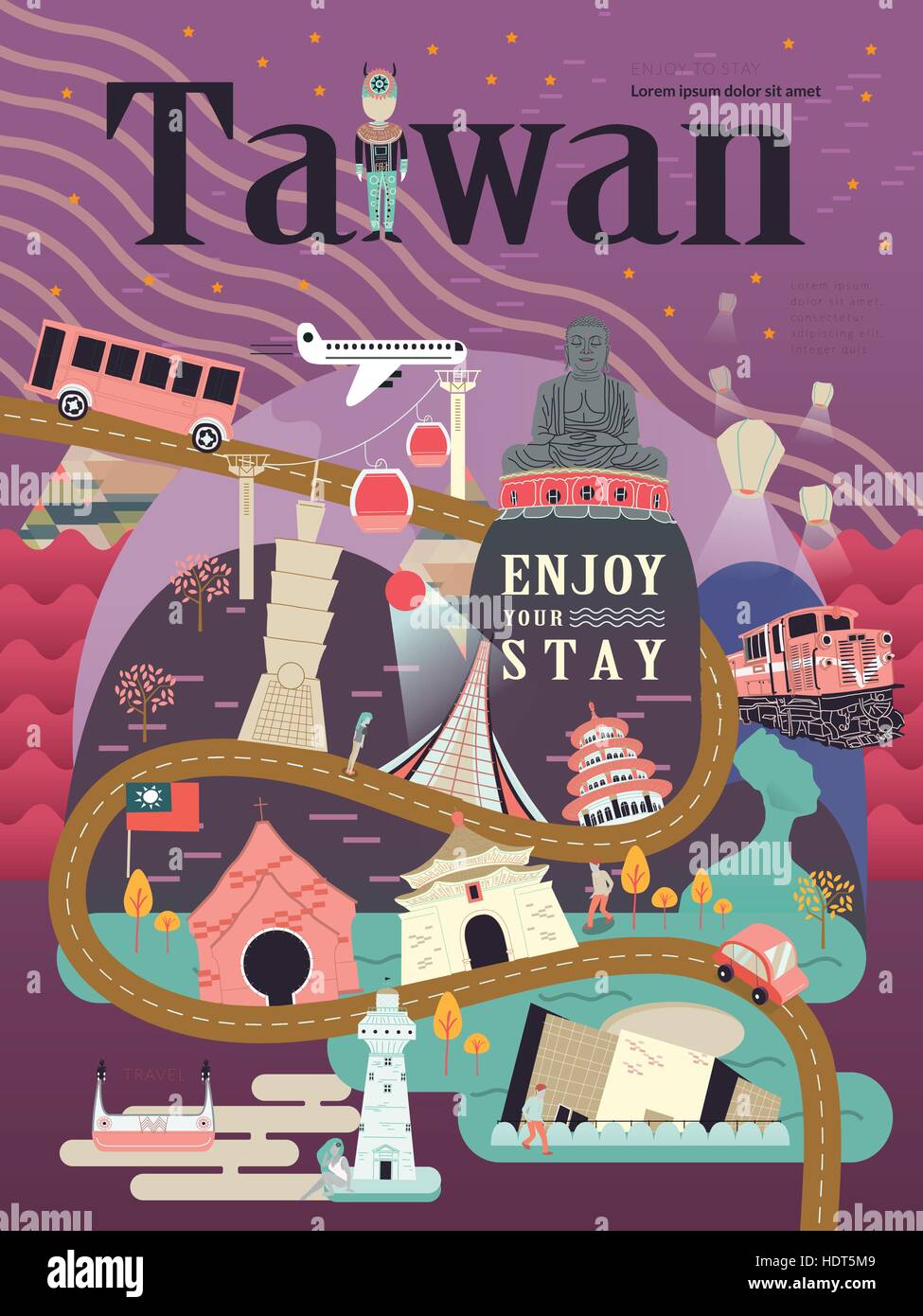 lovely Taiwan travel poster design with famous attractions Stock Vector ...
