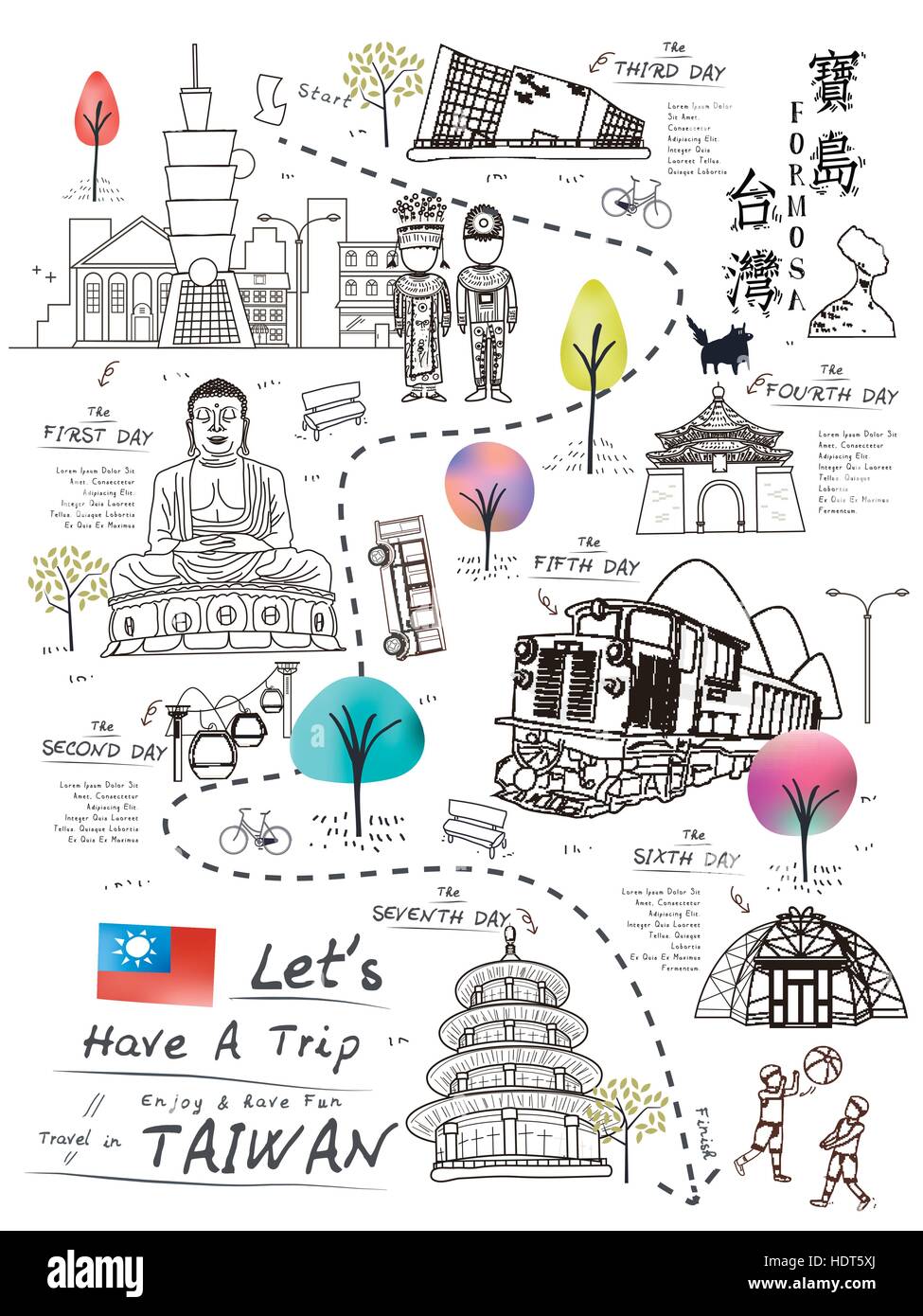 retro Taiwan travel poster in line style - Taiwan Formosa in Chinese ...