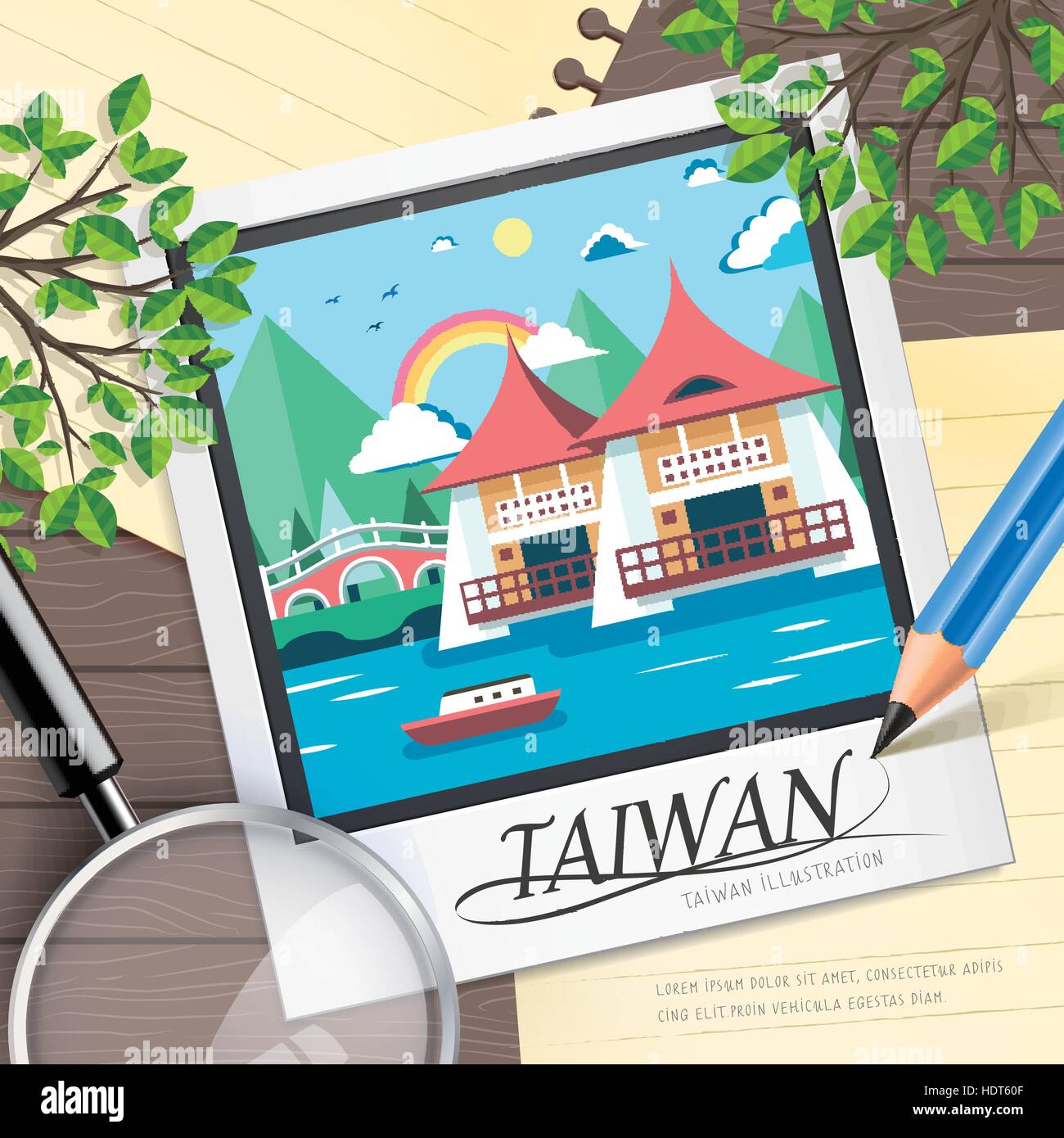 famous Taiwan travel attractions in flat design Stock Vector Image ...
