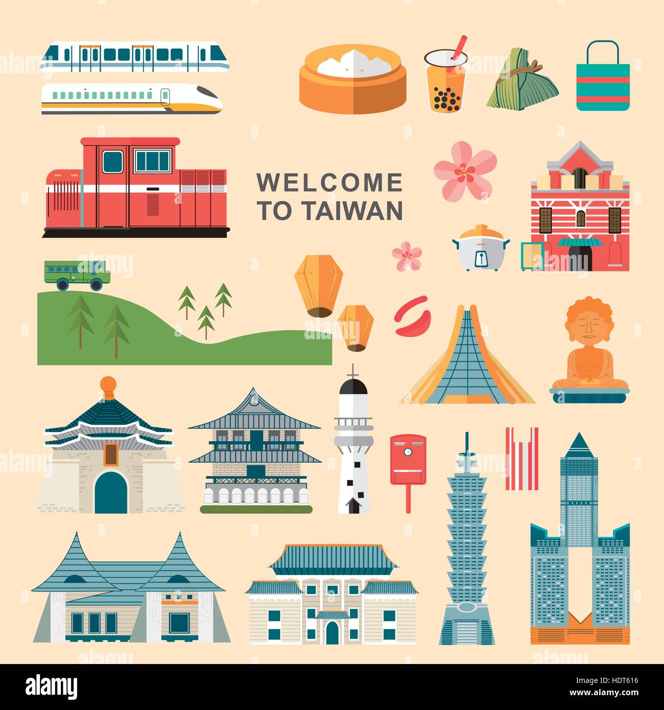 lovely Taiwan travel concept collections set in flat style Stock Vector ...