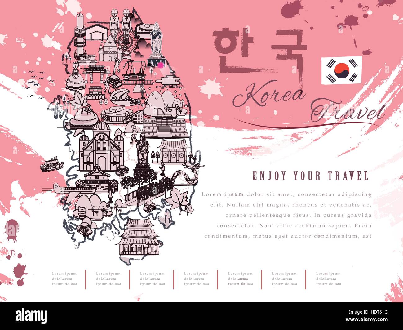attractive South Korea travel map - Korea in Korean words on upper ...