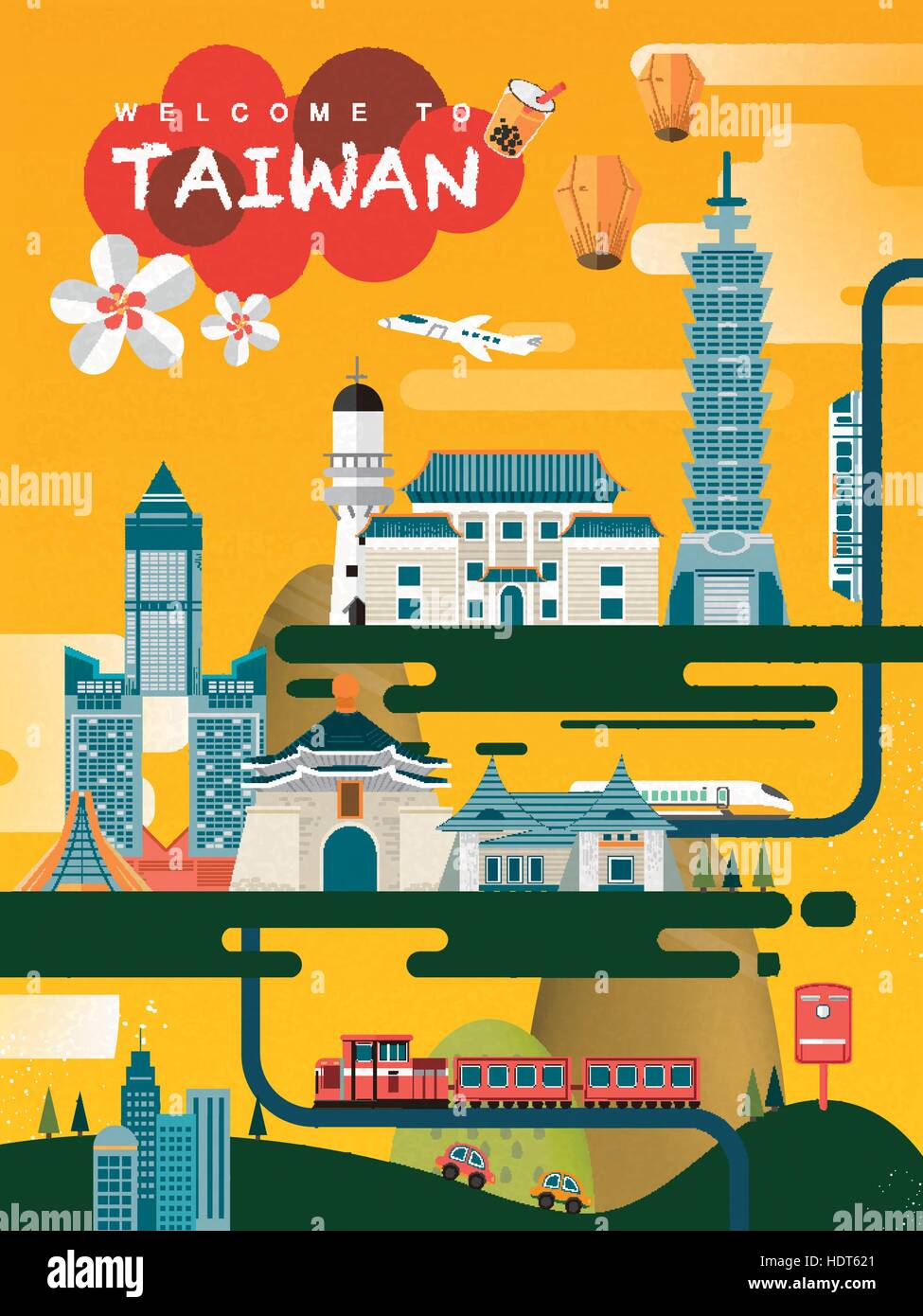 lovely Taiwan travel poster design in flat style Stock Vector Image ...