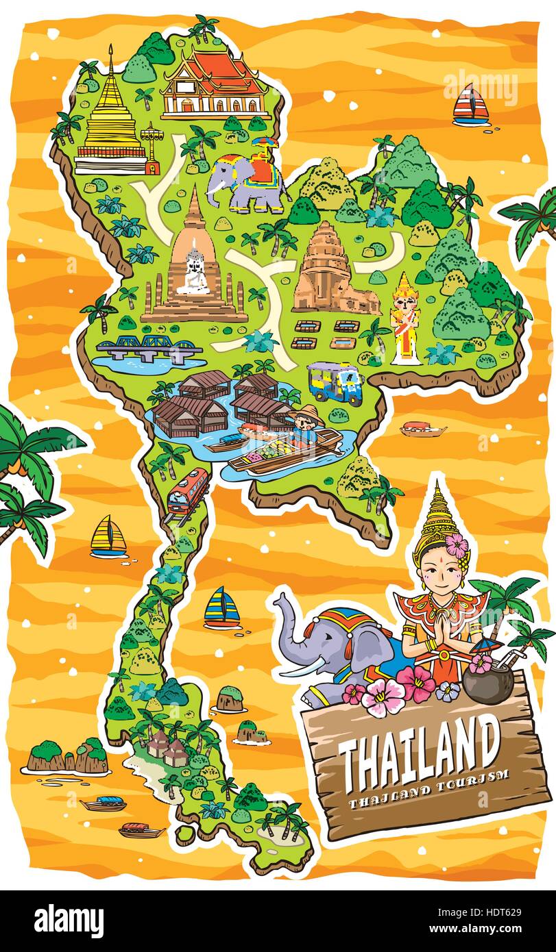adorable Thailand travel concept map in hand drawn style Stock Vector ...