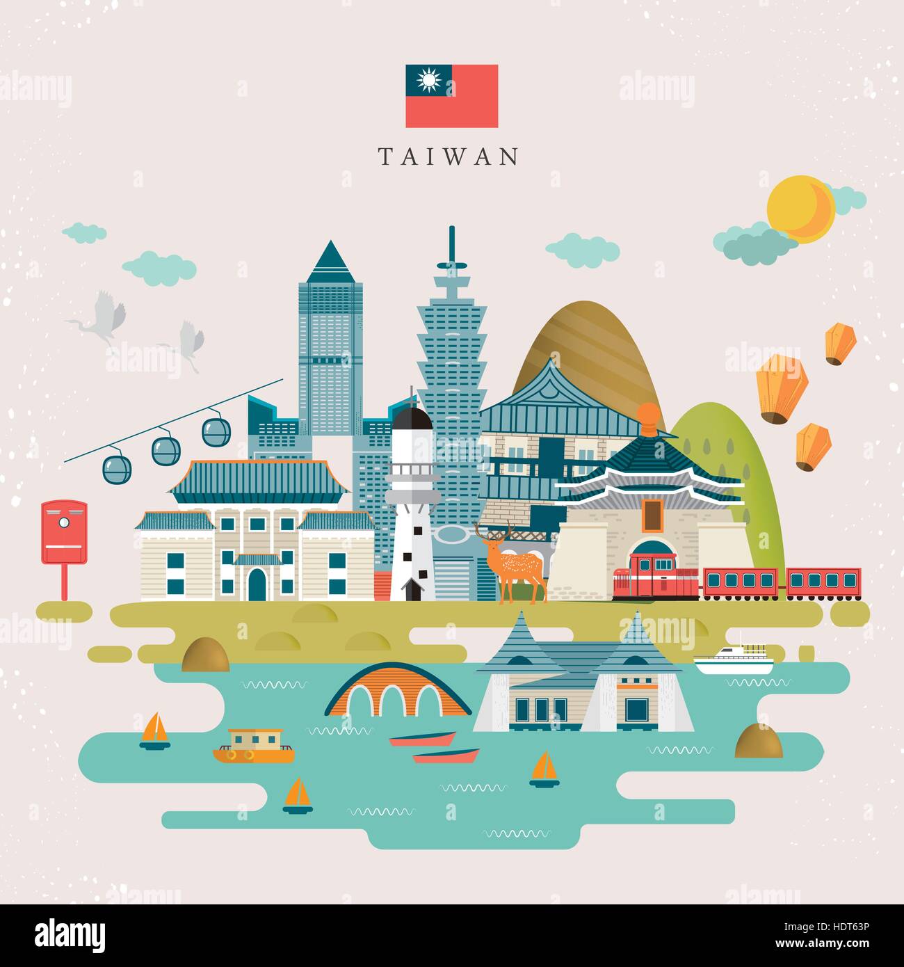 lovely Taiwan travel map design in flat style Stock Vector Image & Art ...