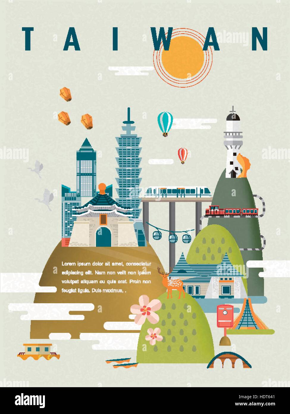 lovely Taiwan travel poster design in flat style Stock Vector Image ...
