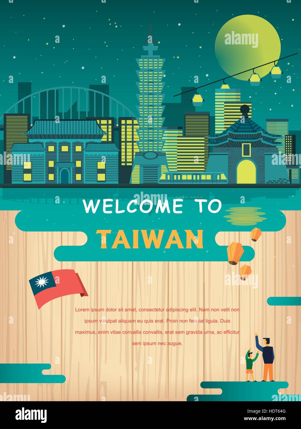 lovely Taiwan travel poster design in flat style Stock Vector Image ...