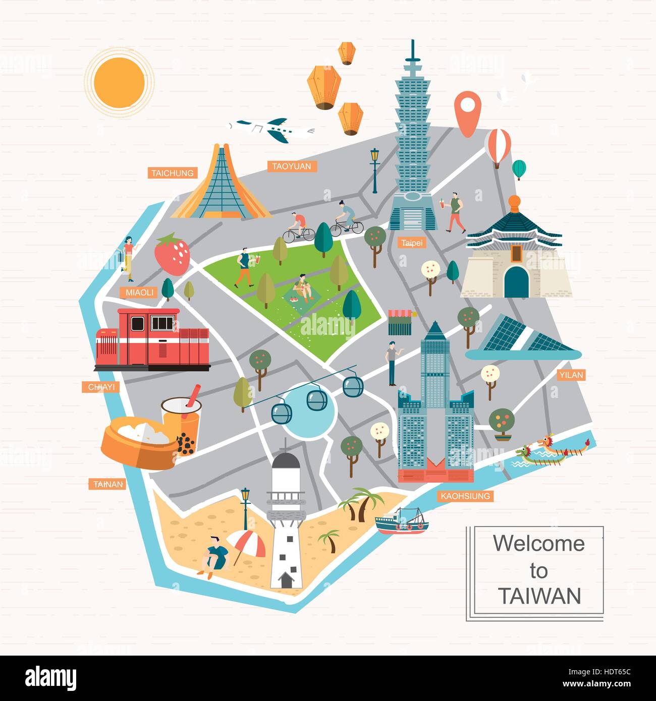 lovely Taiwan travel map design in flat style Stock Vector Image & Art ...