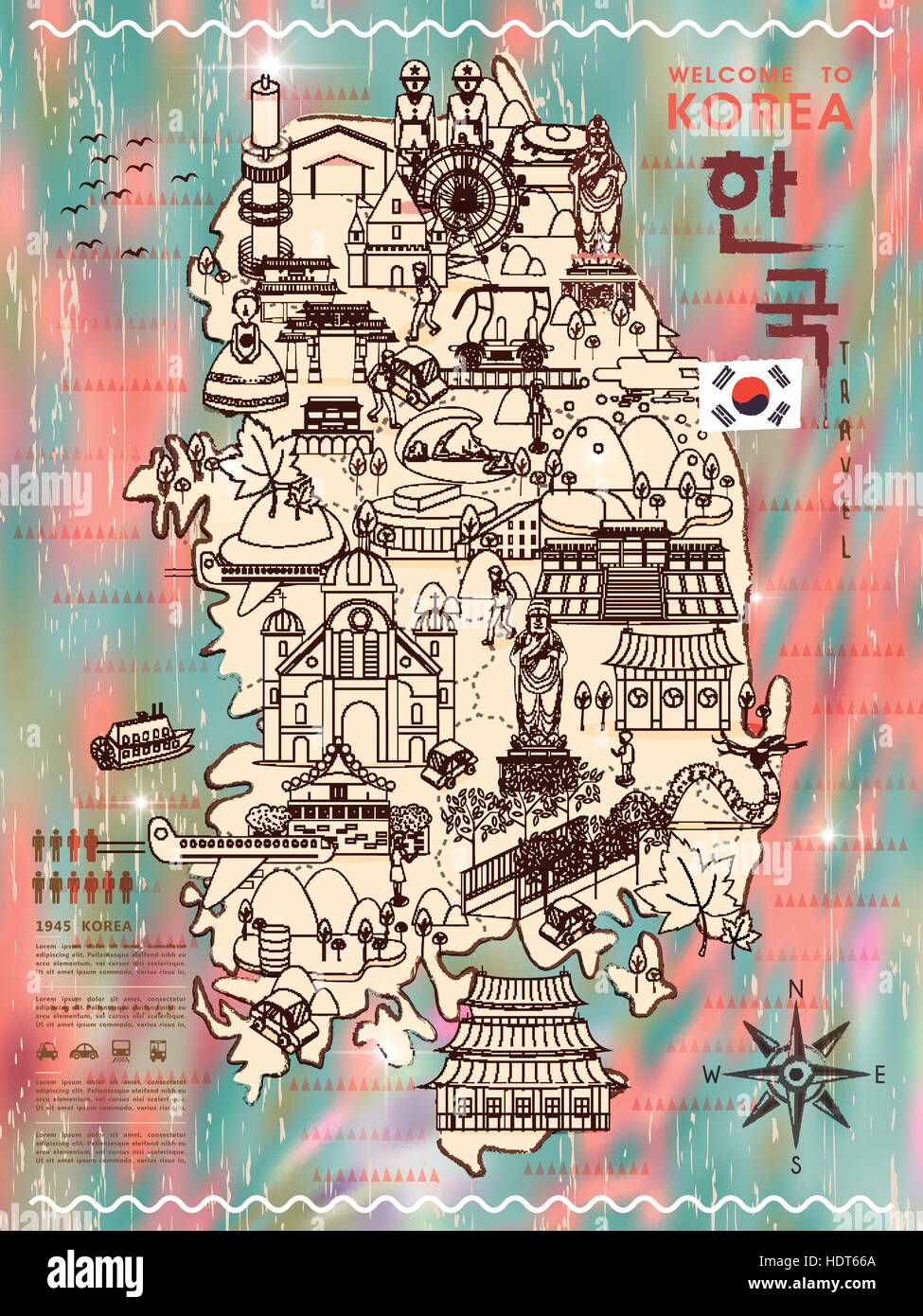 trendy South Korea travel map with abundant attractions - Korea in ...