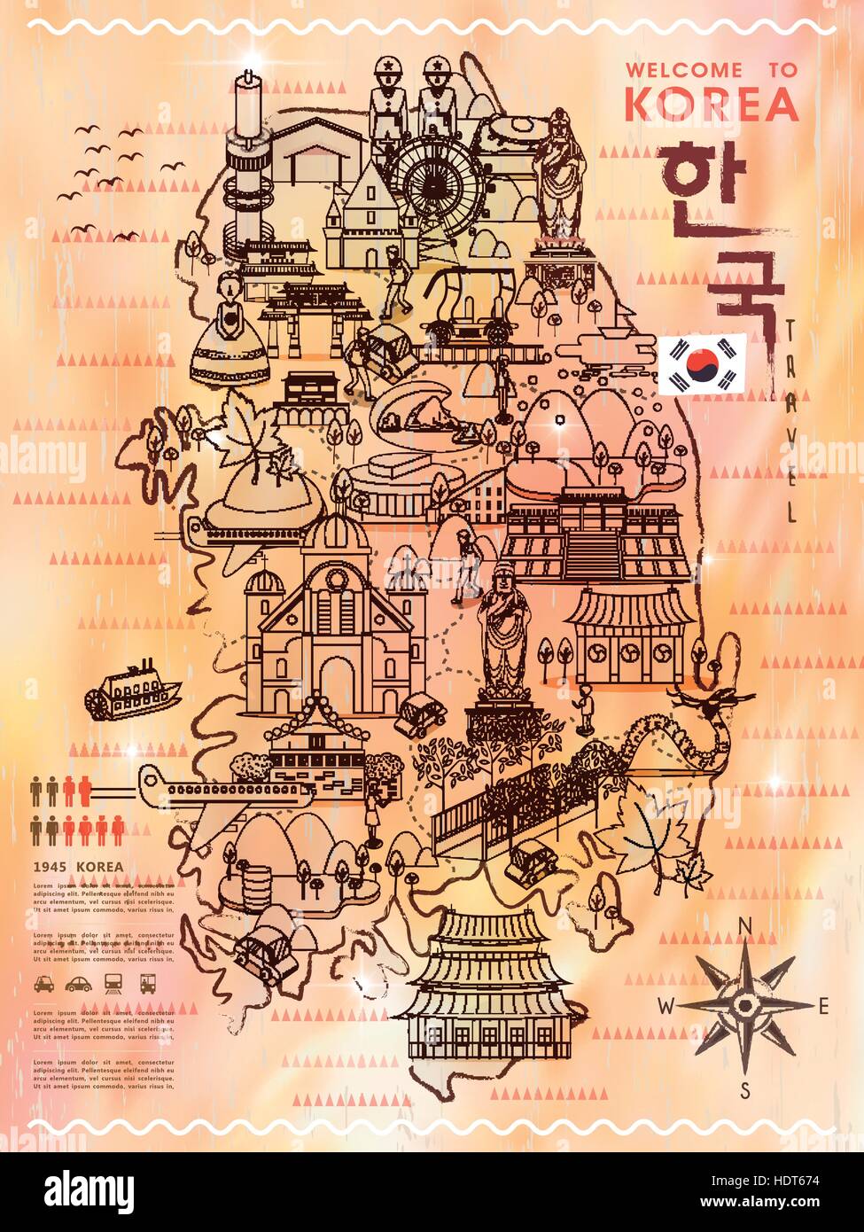 trendy South Korea travel map with abundant attractions - Korea in ...
