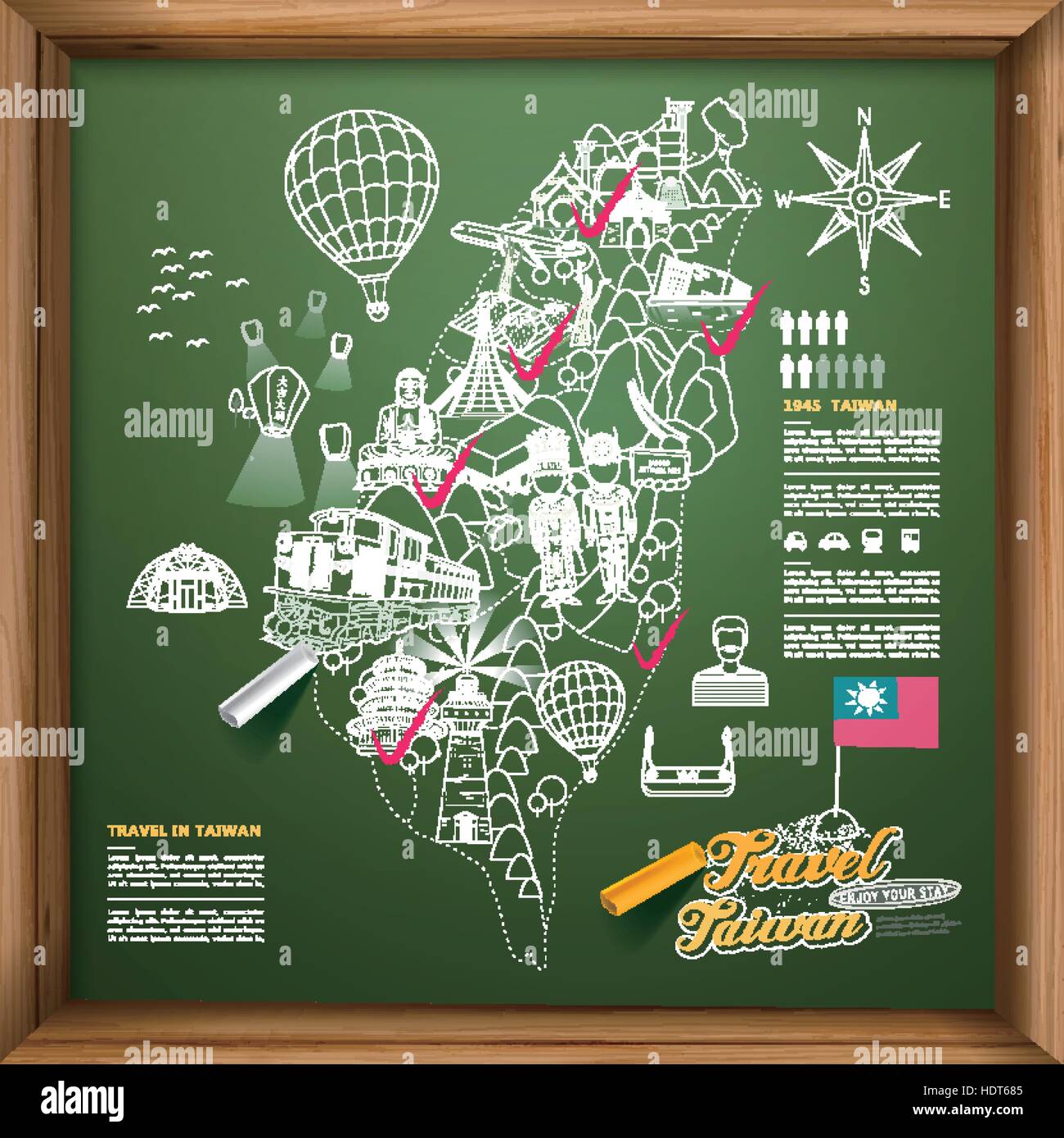 lovely Taiwan travel poster design on chalkboard - Chinese blessing ...