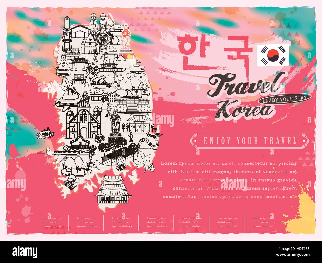 trendy South Korea travel map with abundant attractions - Korea in ...