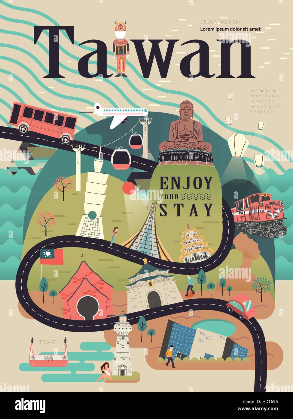 lovely Taiwan travel poster design with famous attractions Stock Vector ...