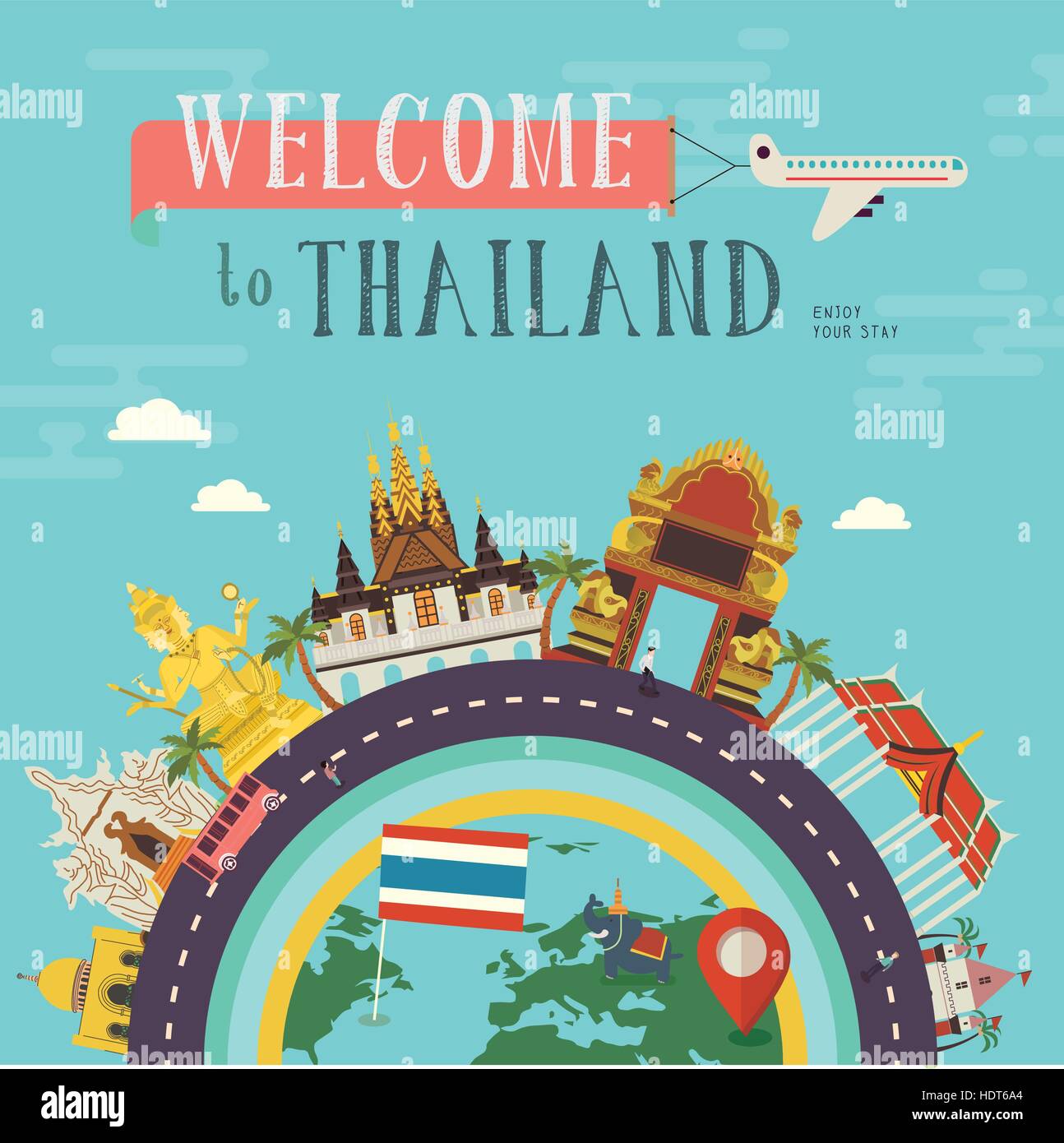 lovely Thailand travel concept poster in flat style Stock Vector Image ...