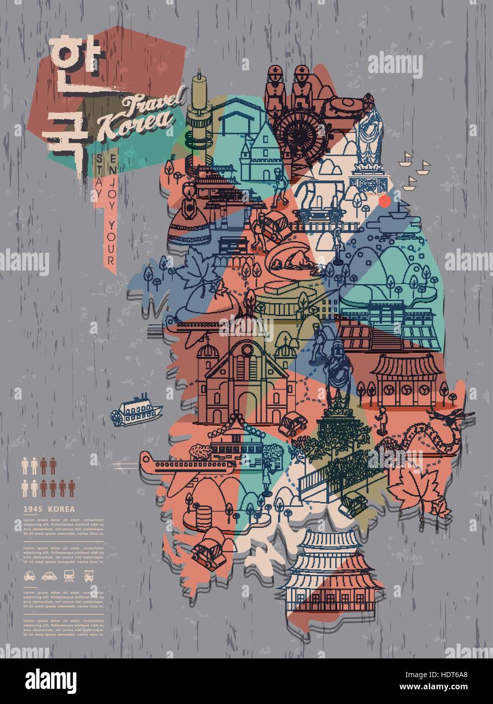 modern South Korea travel map with geometric elements - Korea in Korean ...