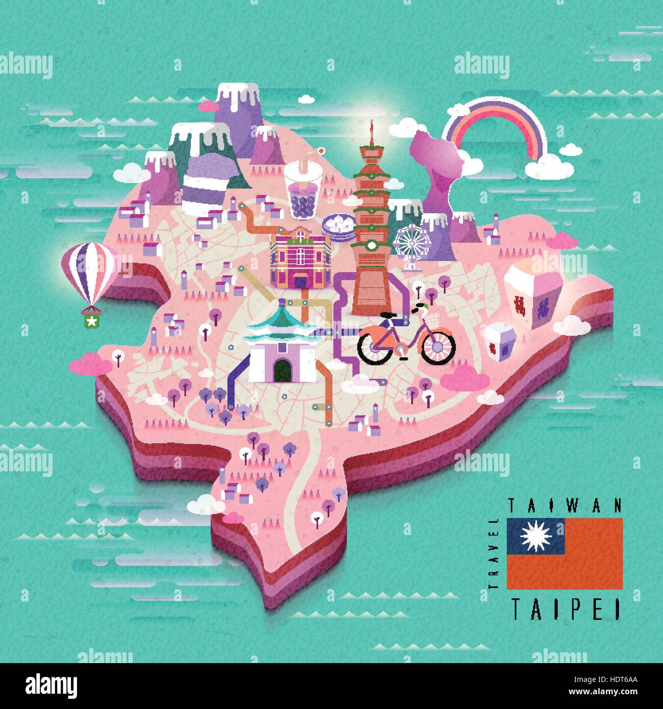 Taipei walking map in 3d isometric style Stock Vector Image & Art - Alamy