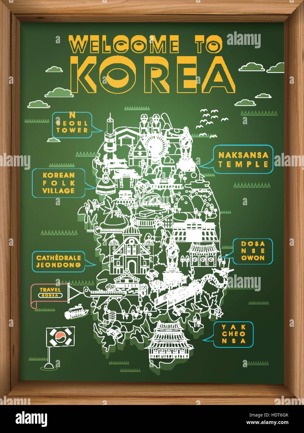 attractive South Korea travel map design drawn on chalkboard Stock ...