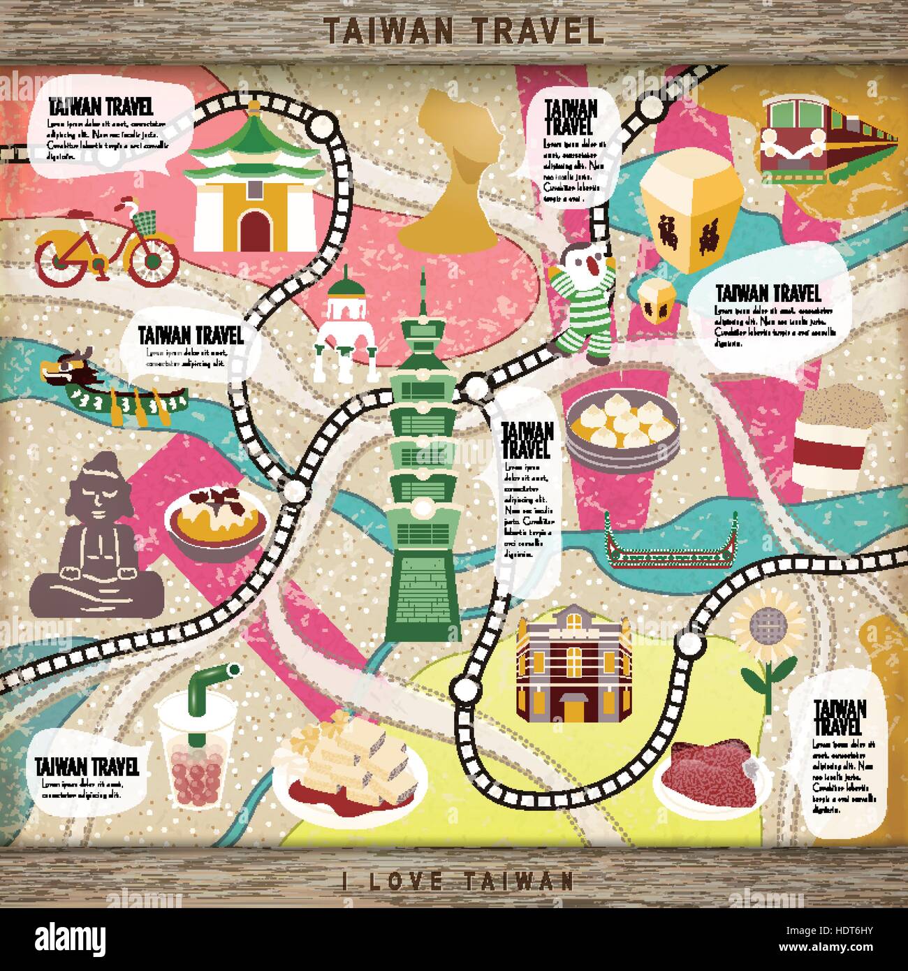 lovely Taiwan travel concept board game with attractions - blessing ...
