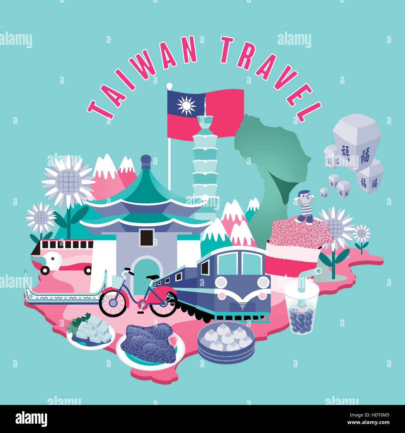 Taiwan travel map design attractions hi-res stock photography and ...